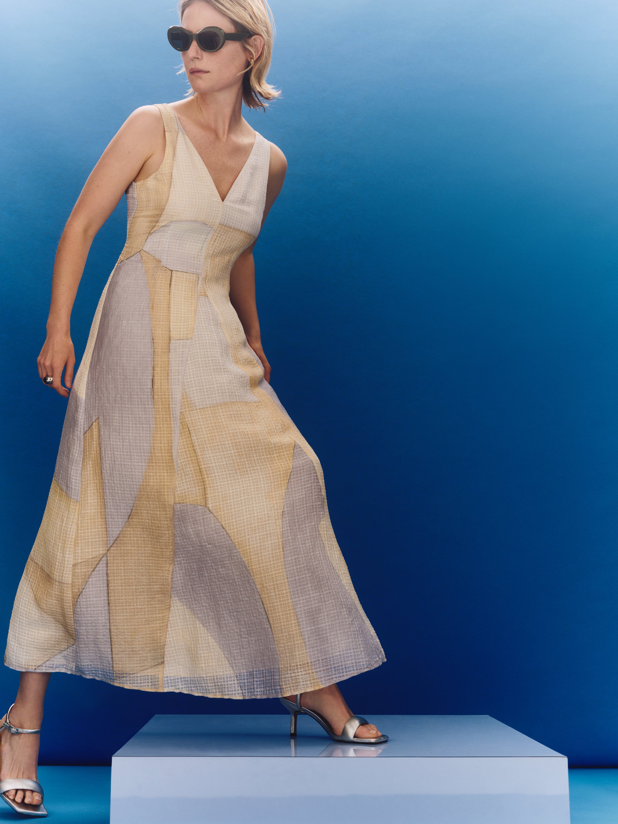 Abstract Silk Linen Gauze Dress | Blue – Jigsaw