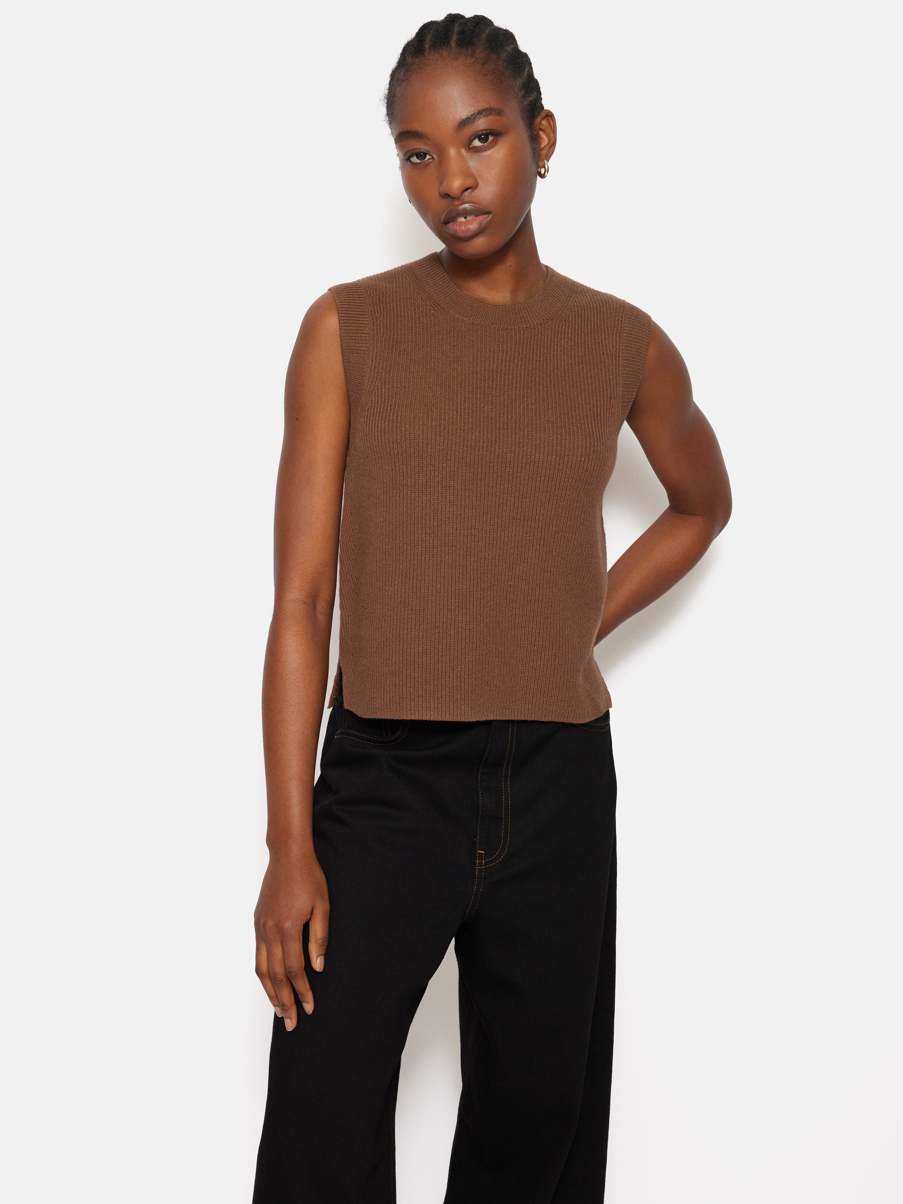 Cotton Blend Crew Tank | Toffee – Jigsaw
