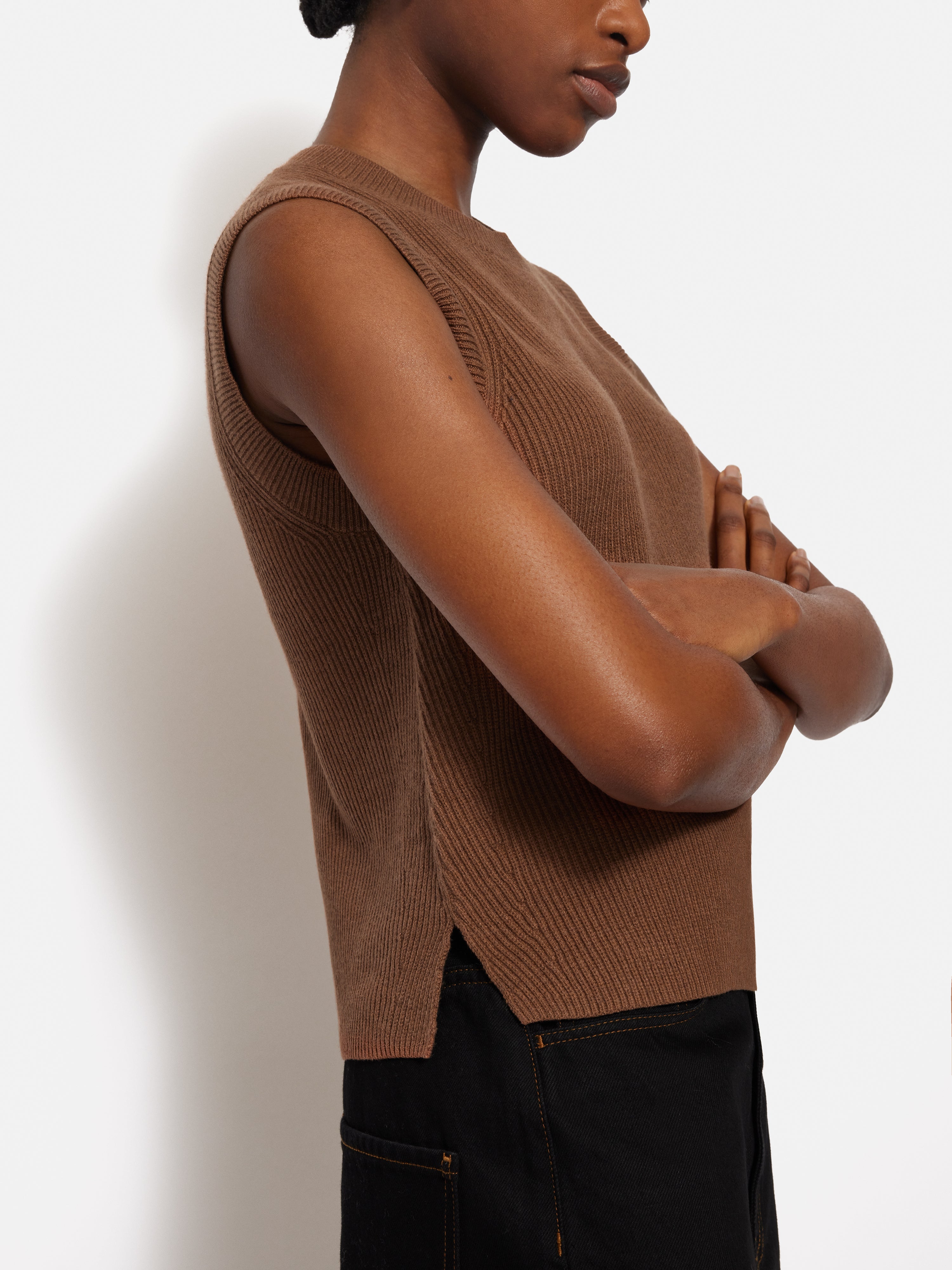 Cotton Blend Crew Tank | Toffee – Jigsaw