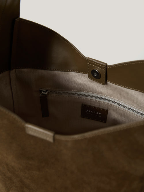 Heckfield Suede Tote | Khaki – Jigsaw