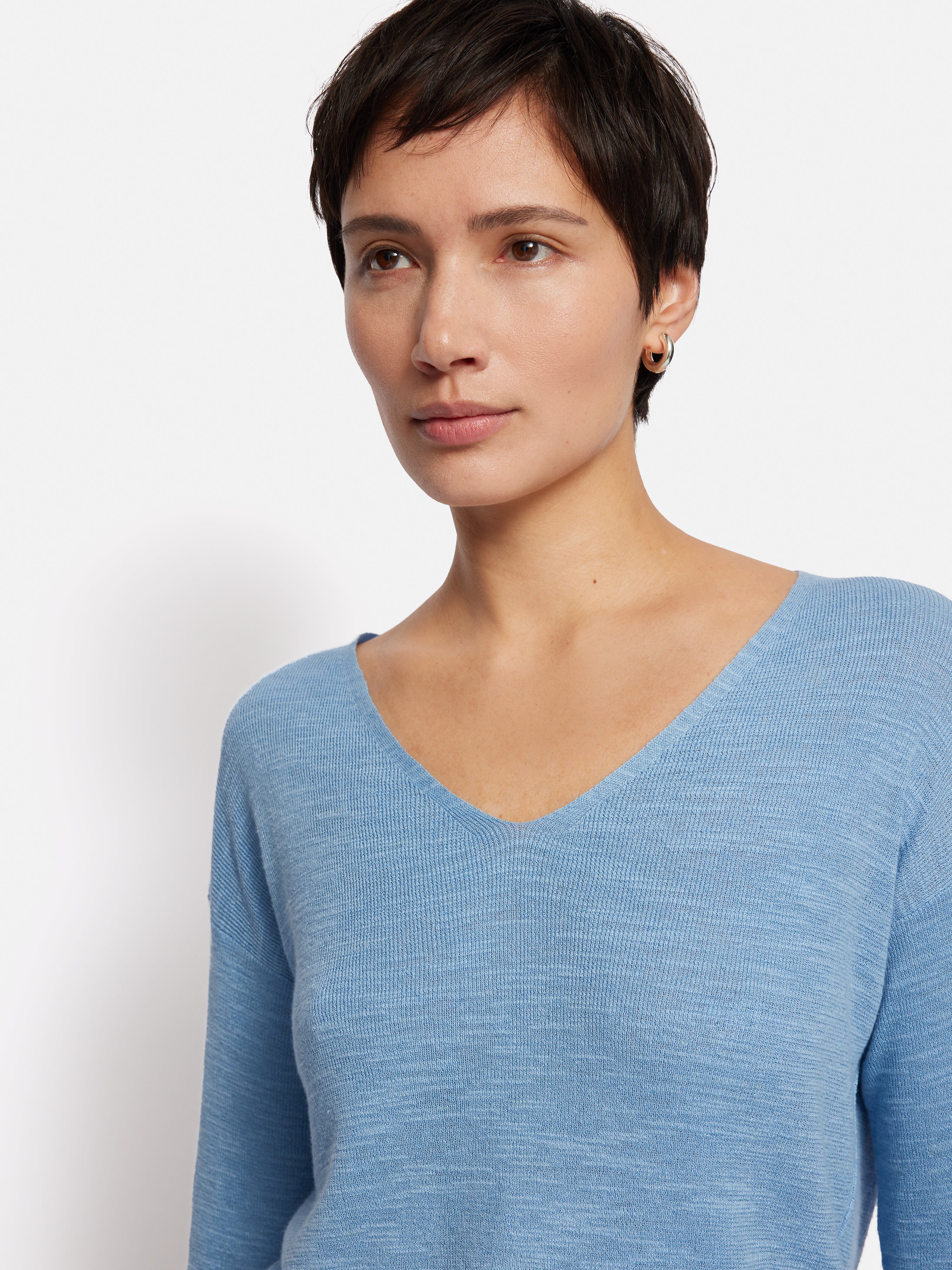 Linen Cotton V Neck Jumper | Blue – Jigsaw