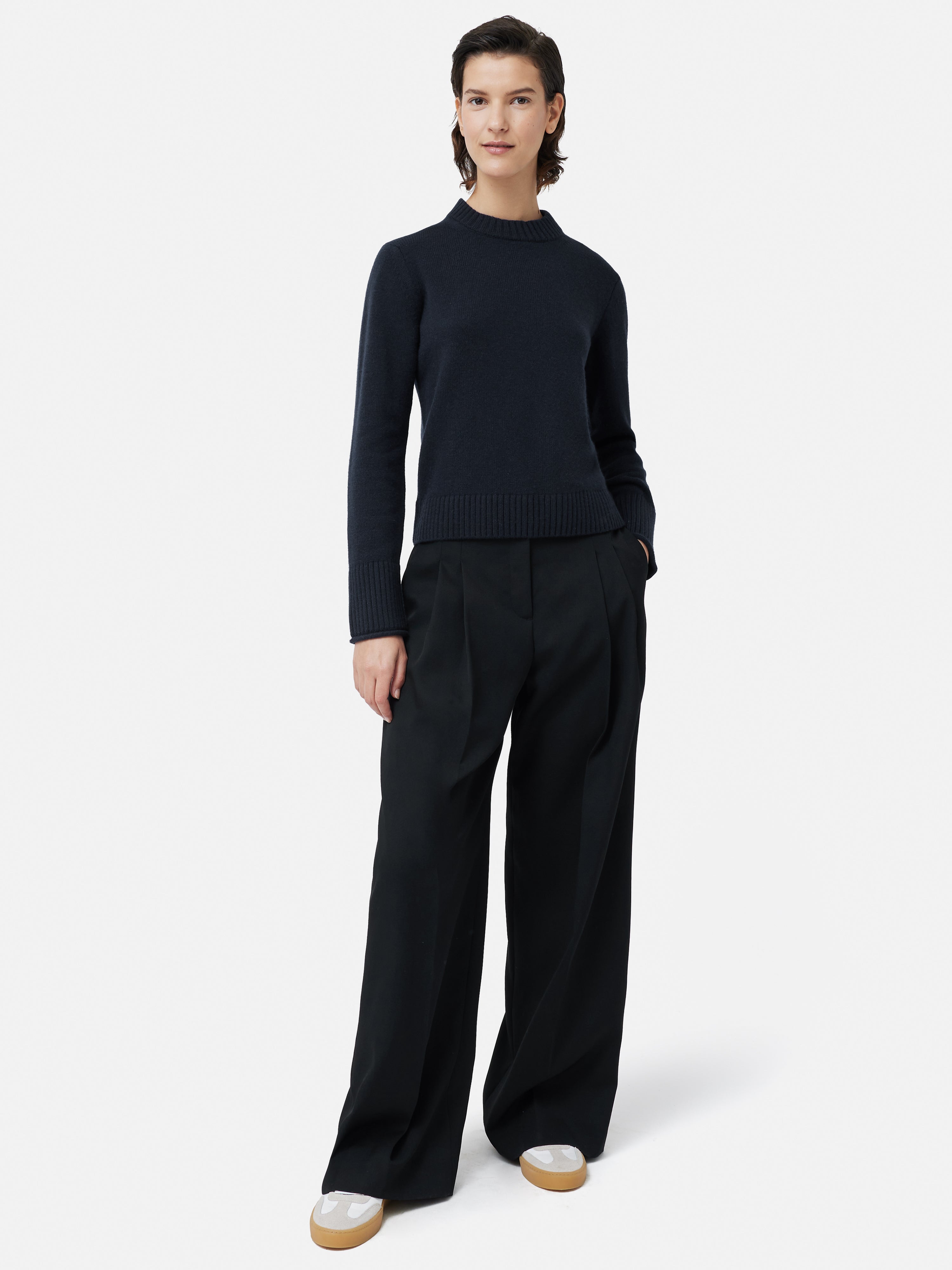 Compact Wool Cashmere Blend Jumper | Navy – Jigsaw