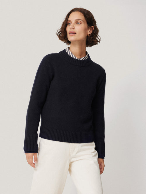 Compact Wool Cashmere Blend Jumper | Navy – Jigsaw