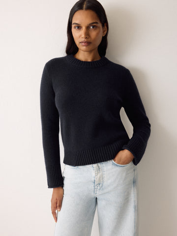 Compact Wool Cashmere Blend Jumper | Navy – Jigsaw