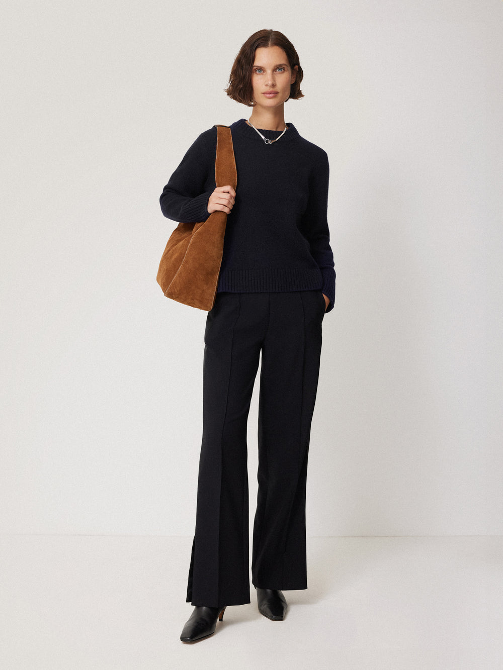 Compact Wool Cashmere Blend Jumper | Navy – Jigsaw