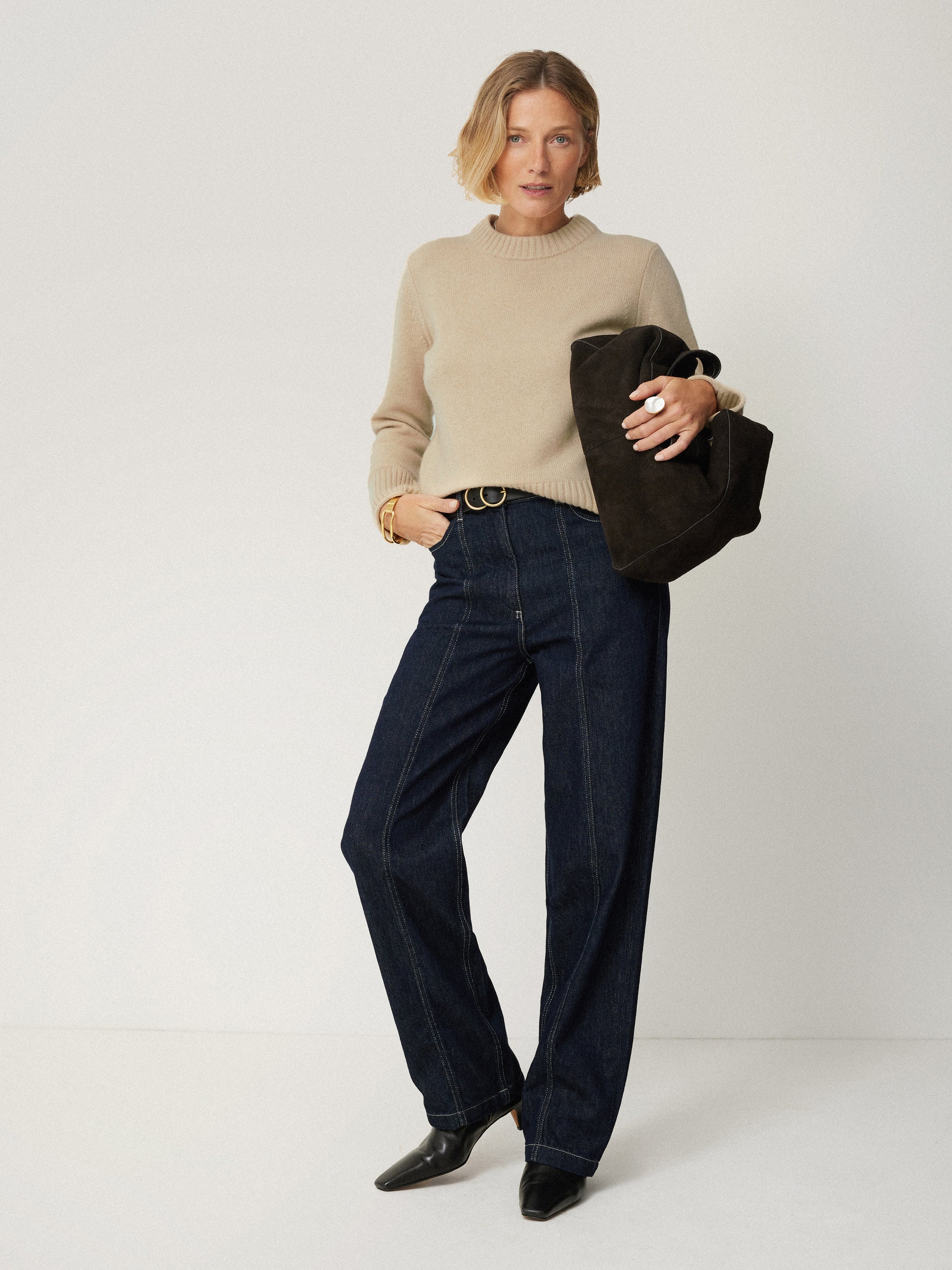 Compact Wool Cashmere Blend Jumper | Cream – Jigsaw