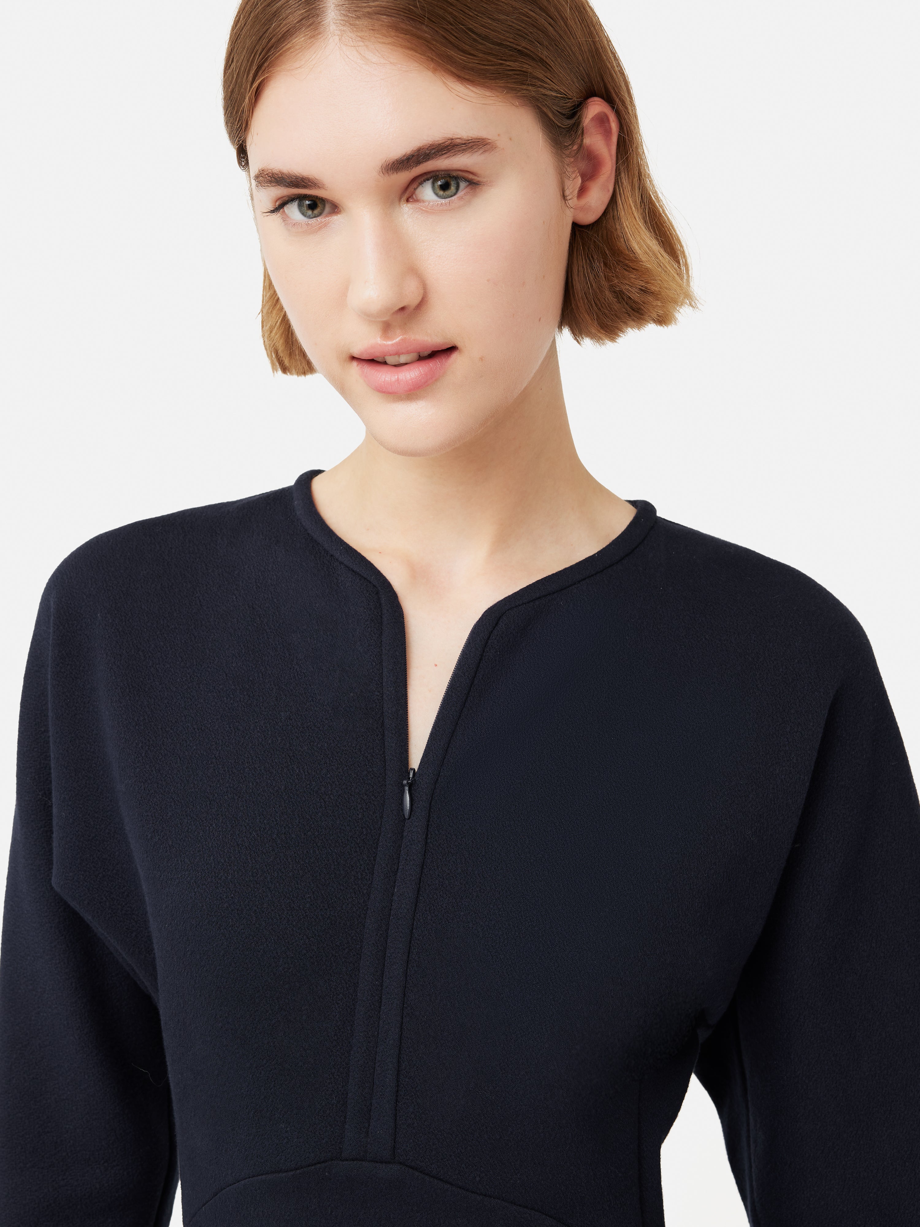 Crepe Jersey Zip Dress | Navy – Jigsaw