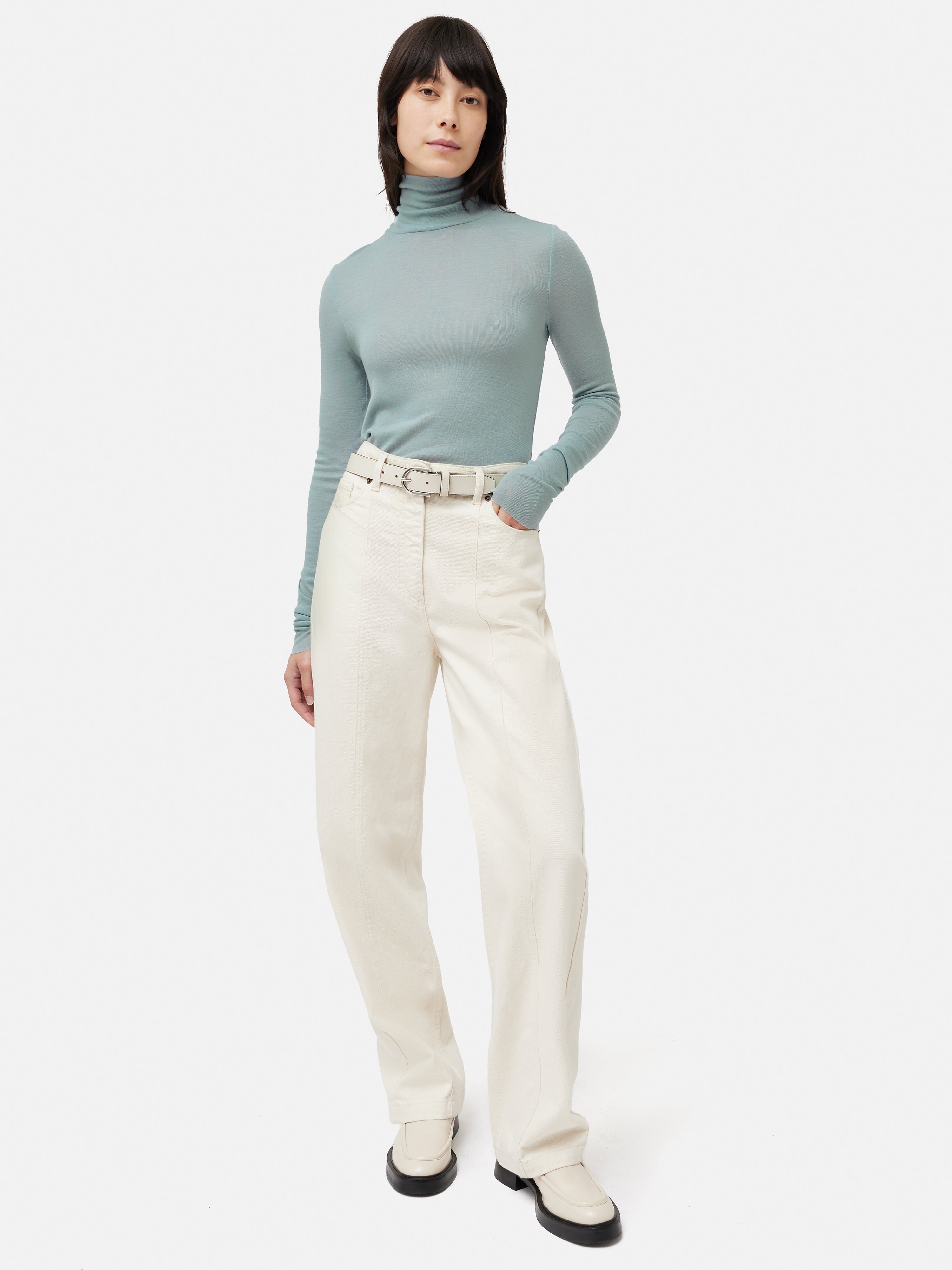Wool Jersey Polo Neck Top | Blue – Jigsaw