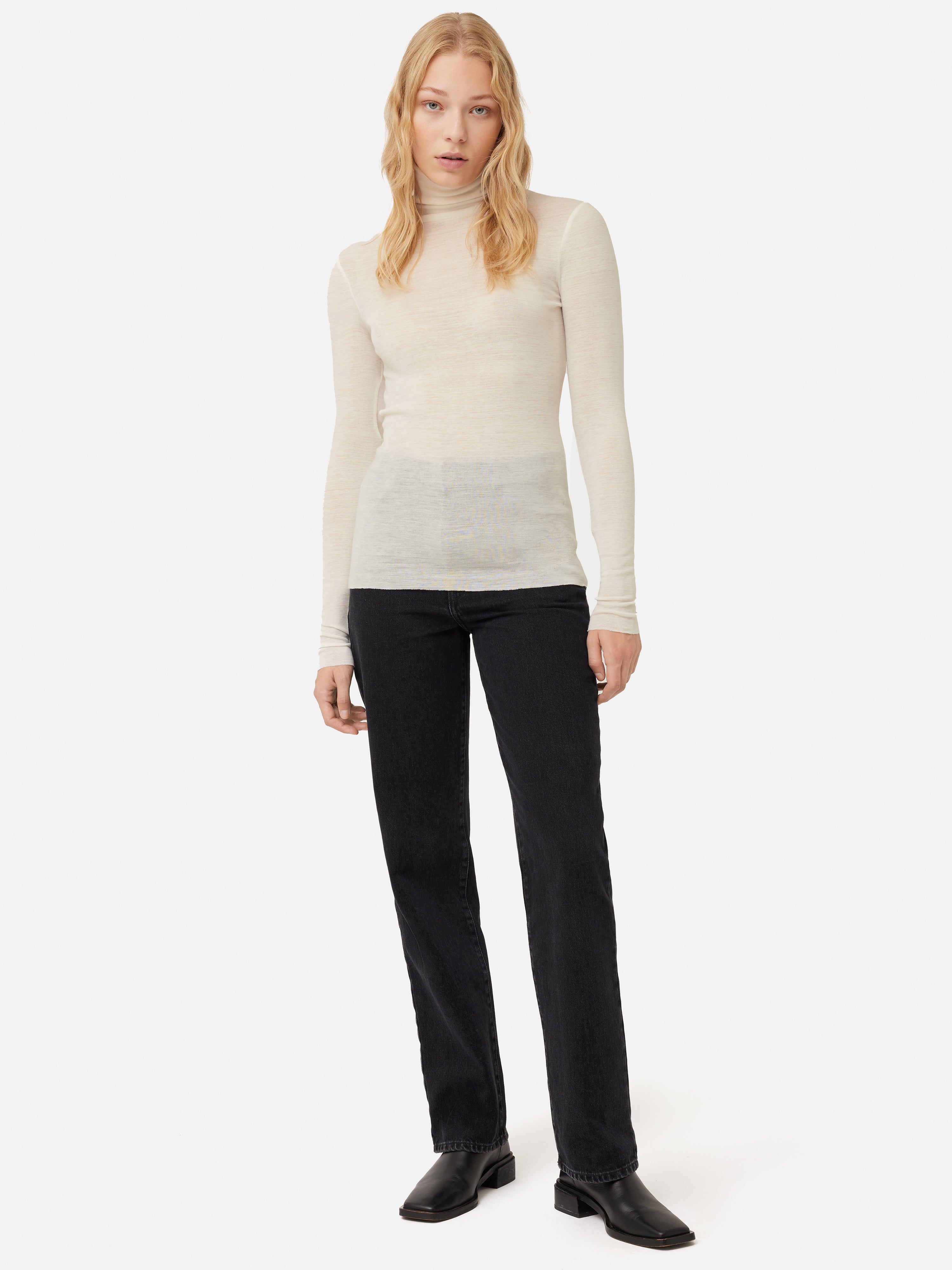 Wool Jersey Polo Neck Top | Ivory – Jigsaw
