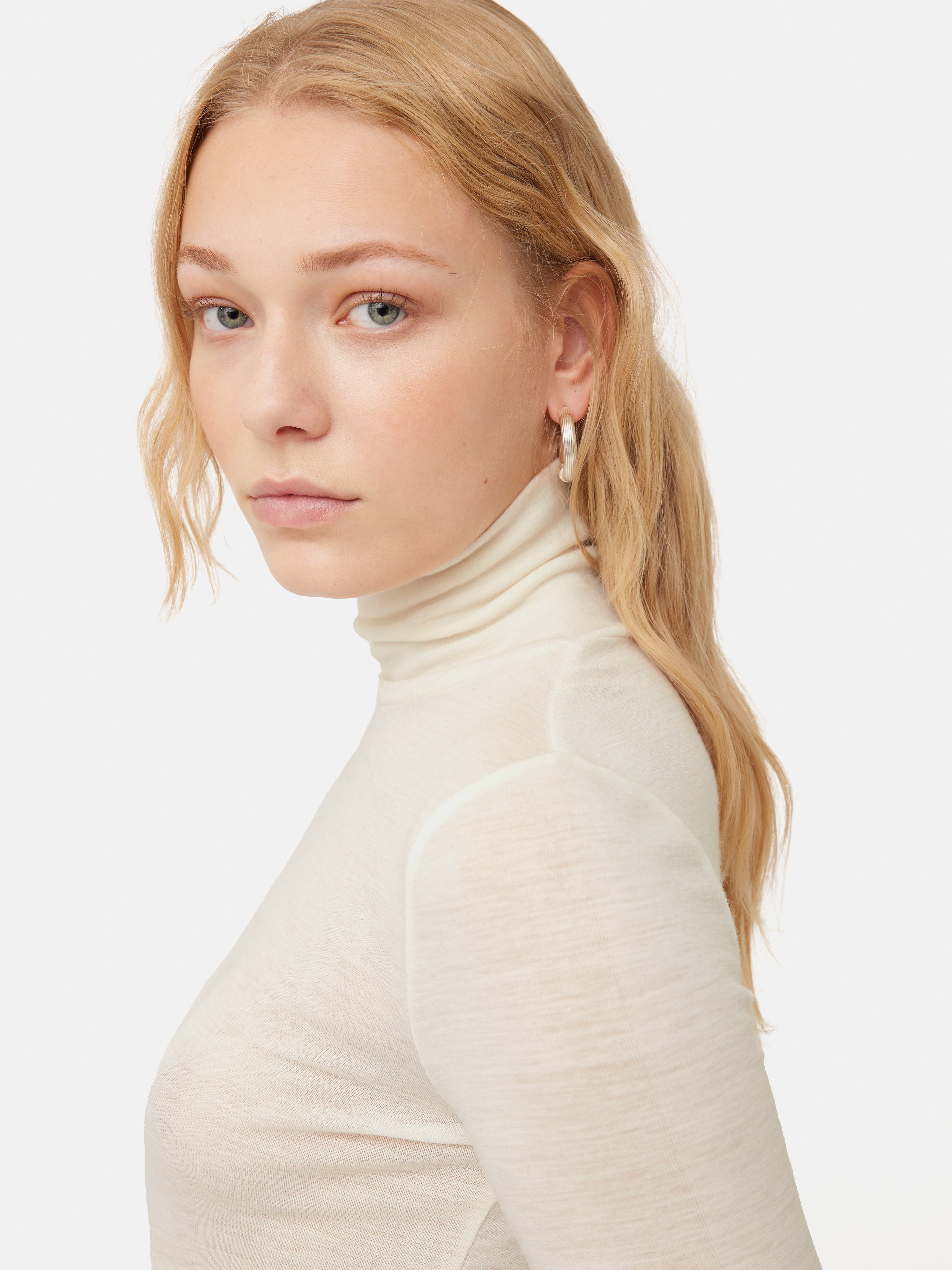 Wool Jersey Polo Neck Top | Ivory – Jigsaw