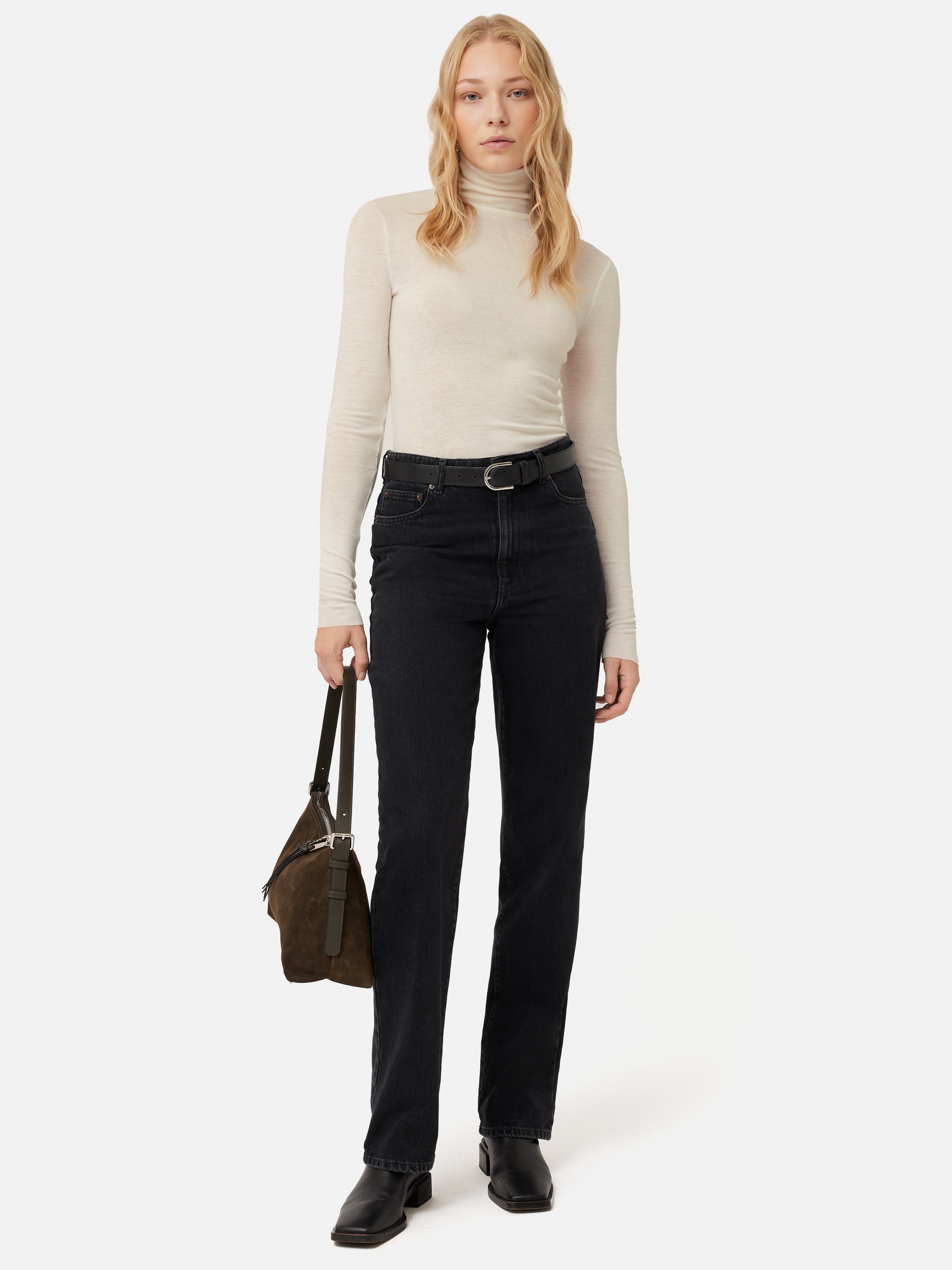 Wool Jersey Polo Neck Top | Ivory – Jigsaw