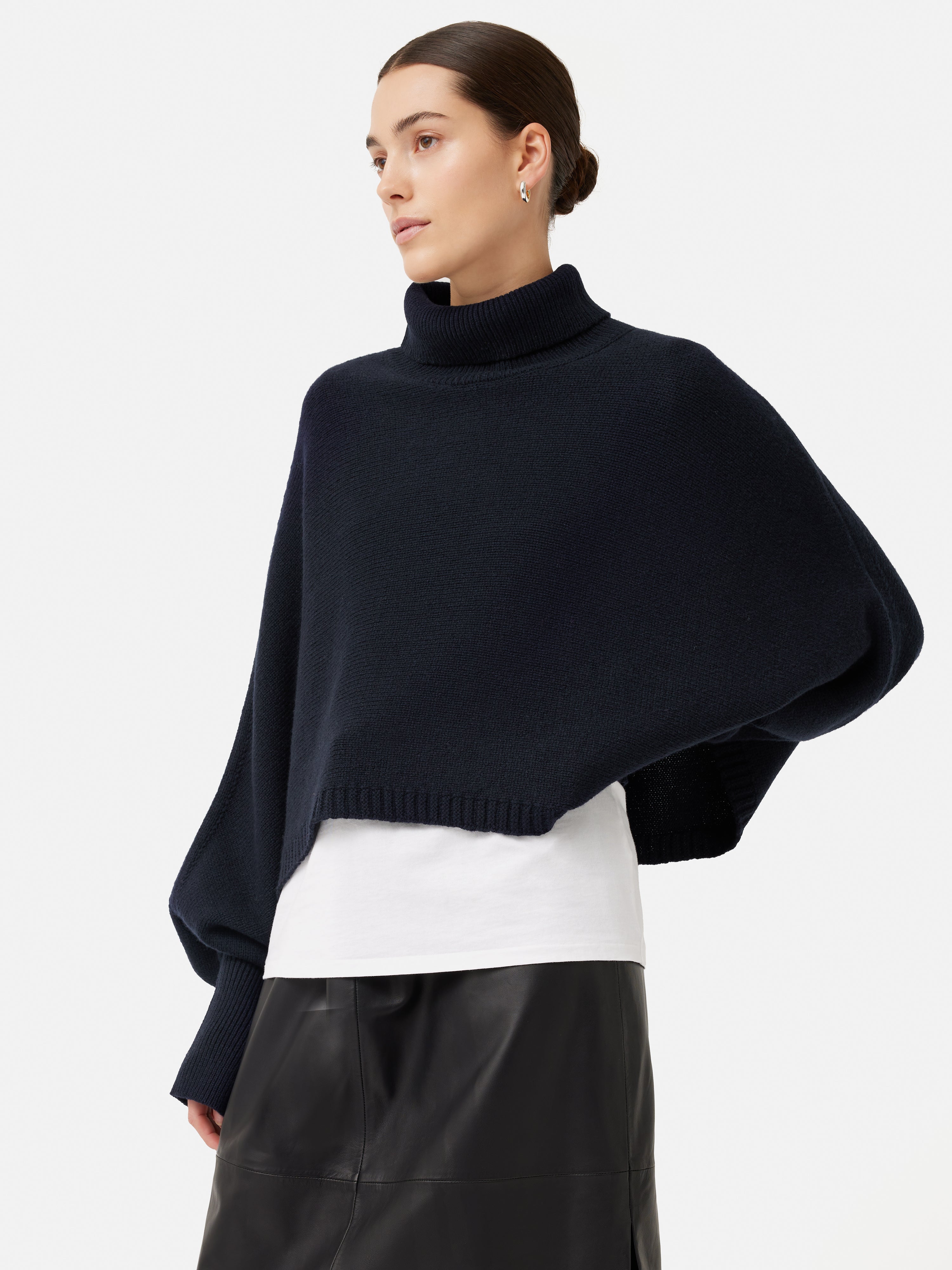 Merino Poncho Jumper | Navy – Jigsaw