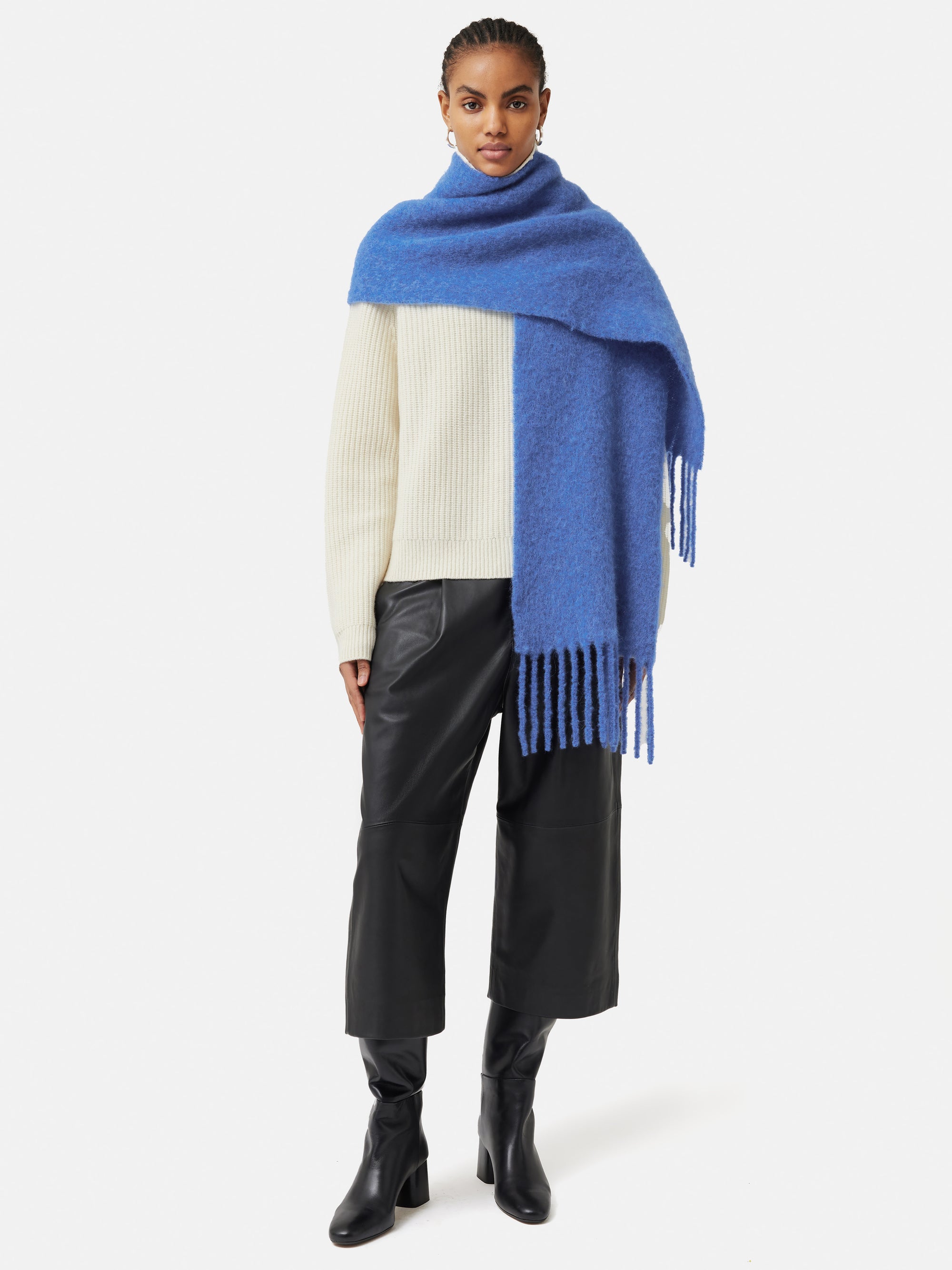 Alpaca Blend Fringed Scarf | Blue – Jigsaw