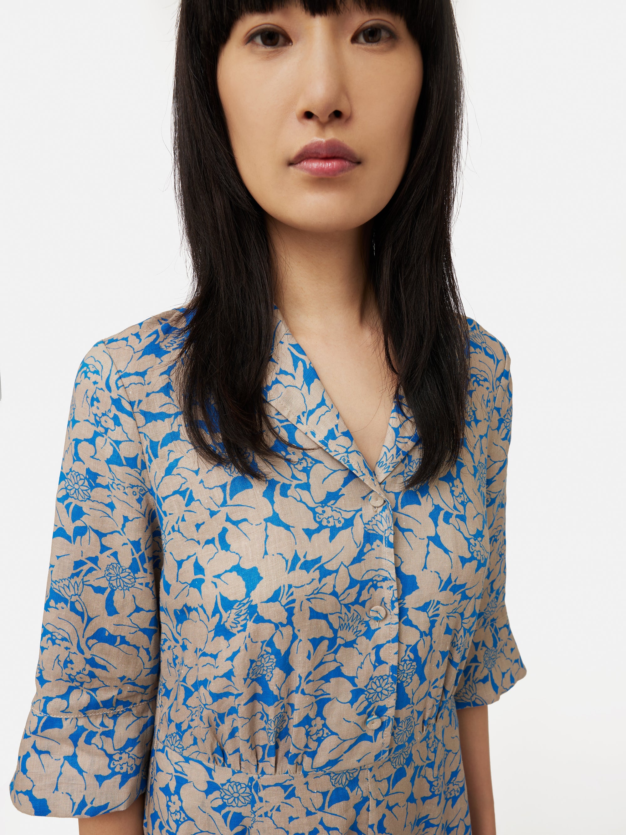 Shadow Leaf Linen Shirt Dress | Khaki – Jigsaw