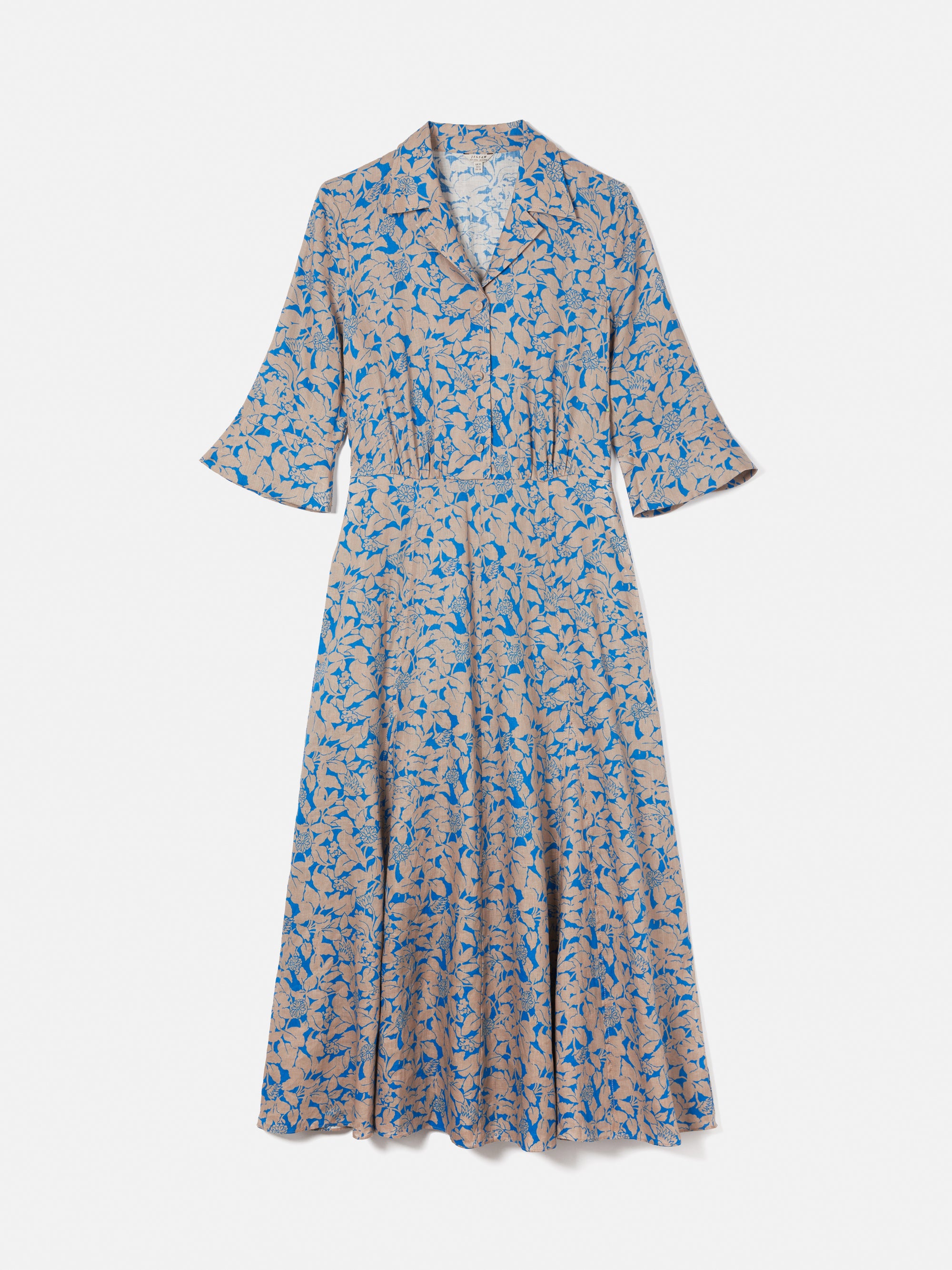 Shadow Leaf Linen Shirt Dress | Khaki – Jigsaw