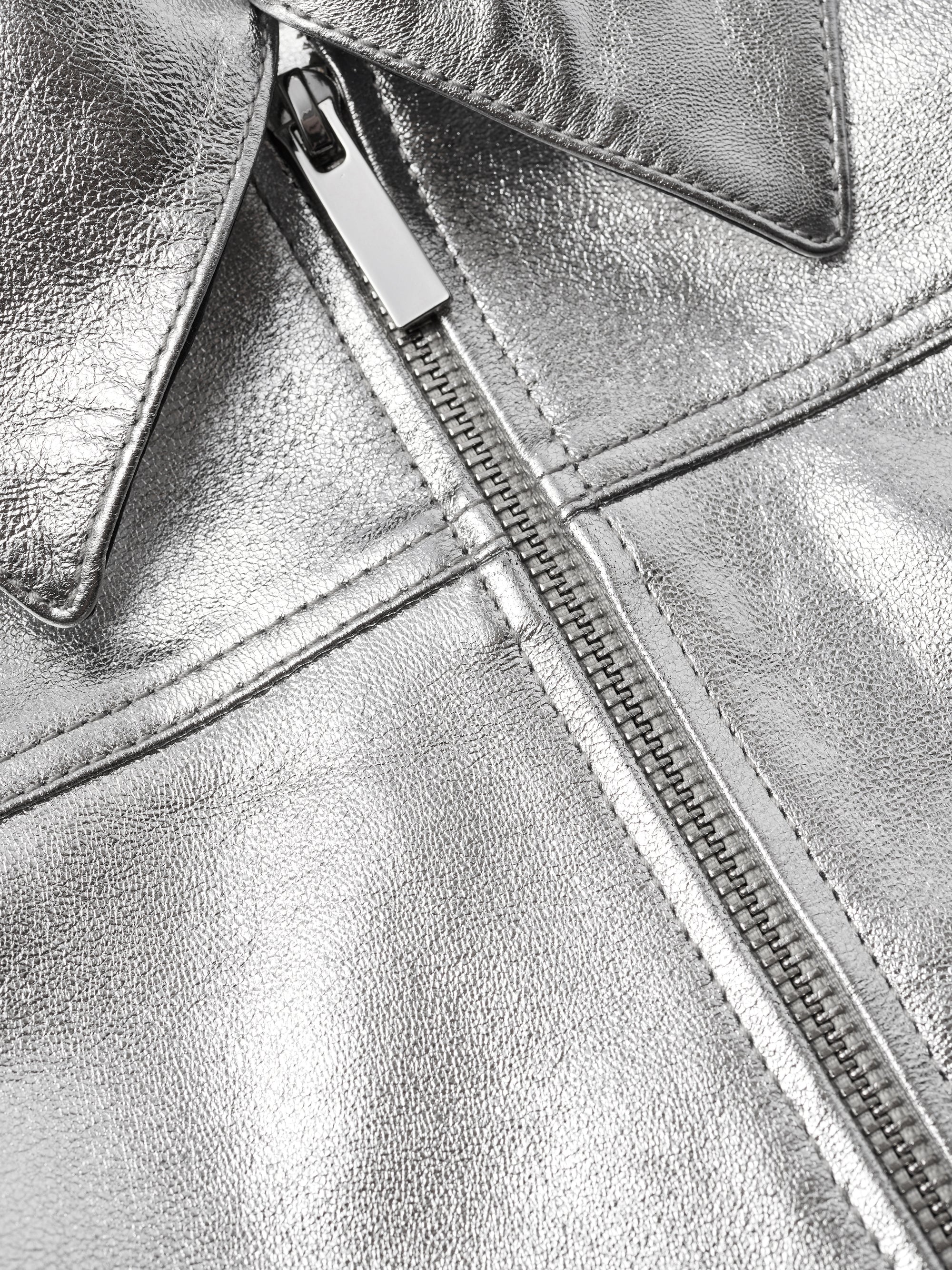 Zip Front Leather Biker Jacket | Silver – Jigsaw