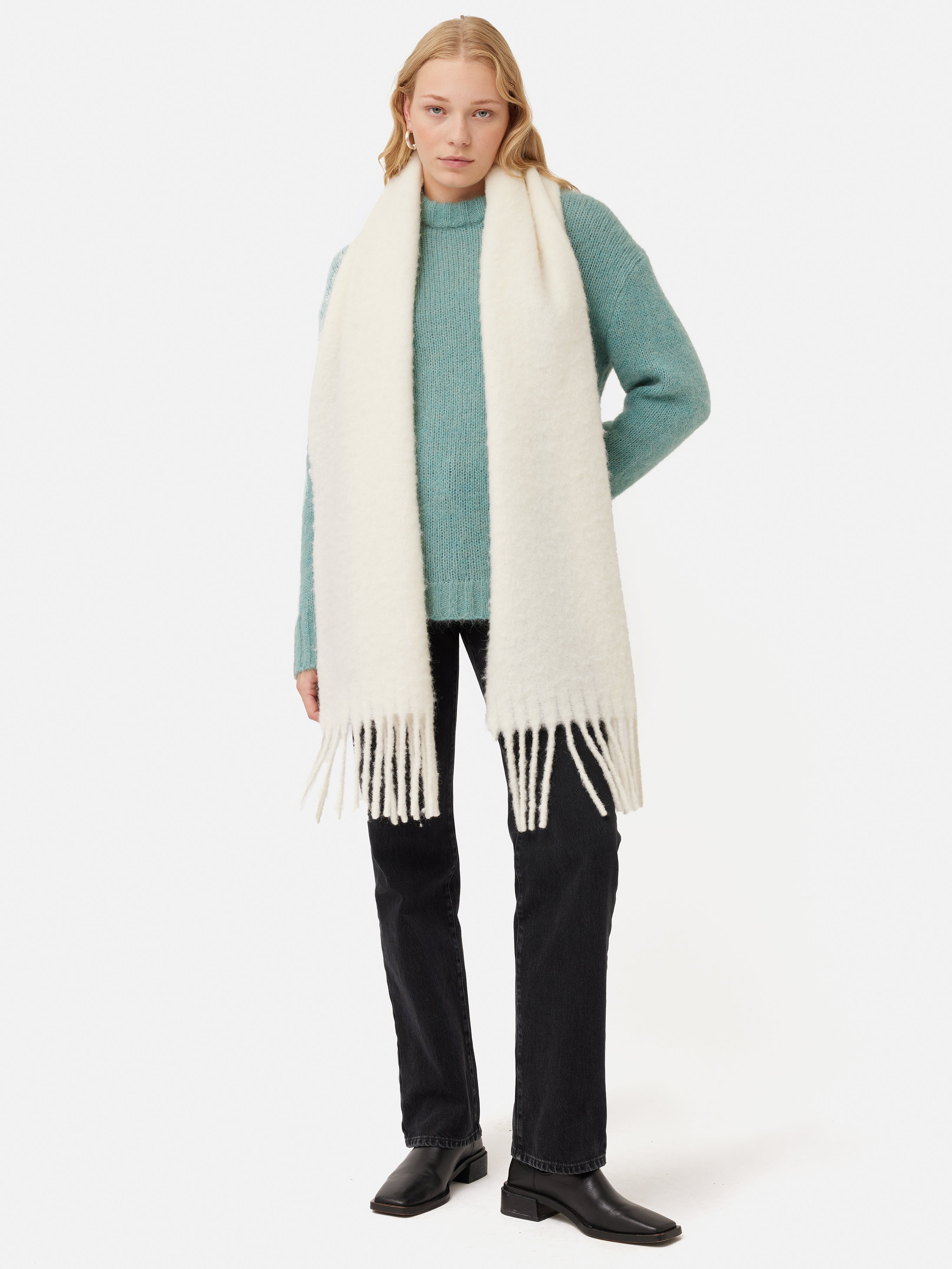 Alpaca Blend Fringed Scarf | Cream – Jigsaw