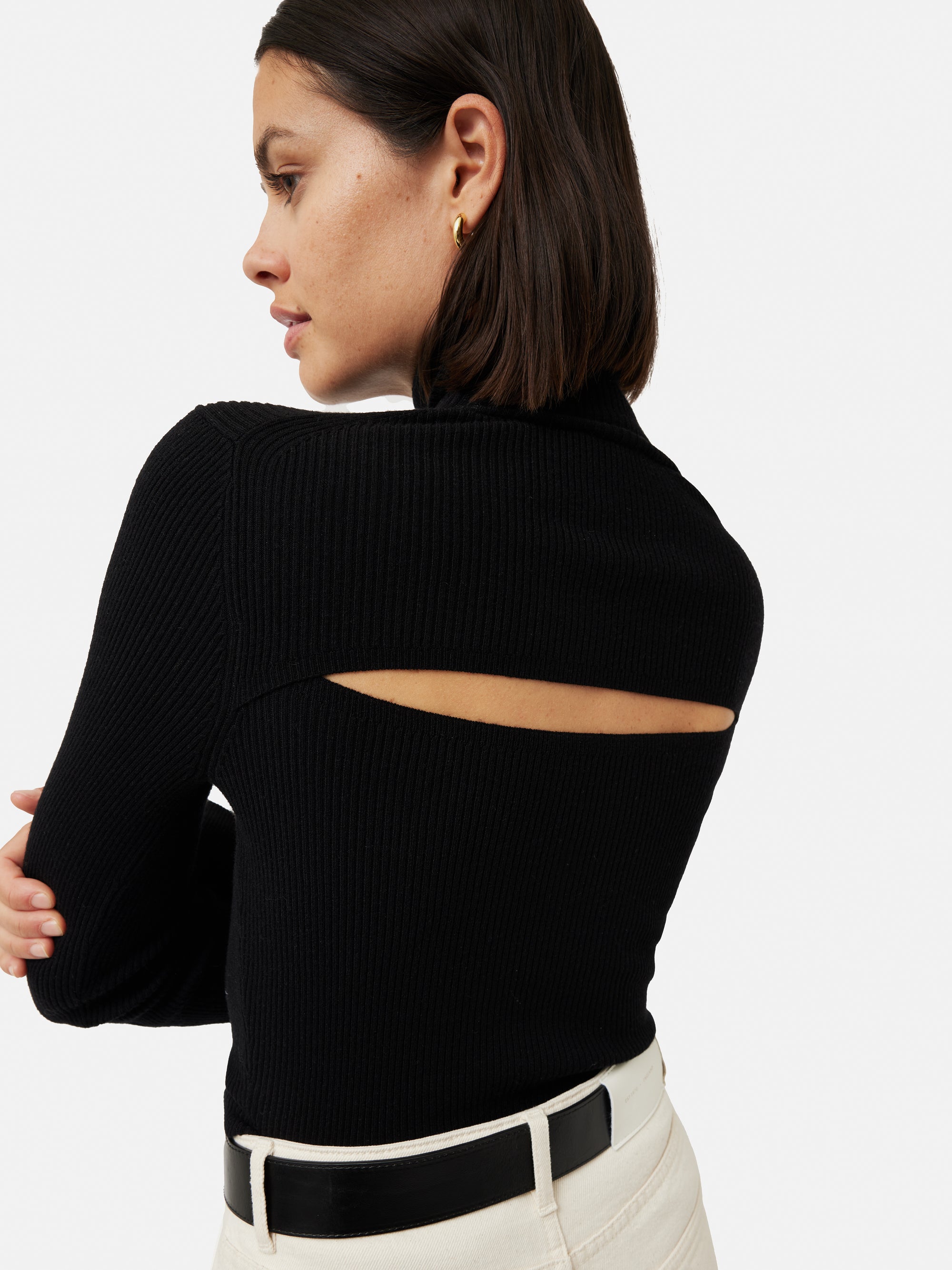 Slash Back Polo Neck Jumper | Black – Jigsaw