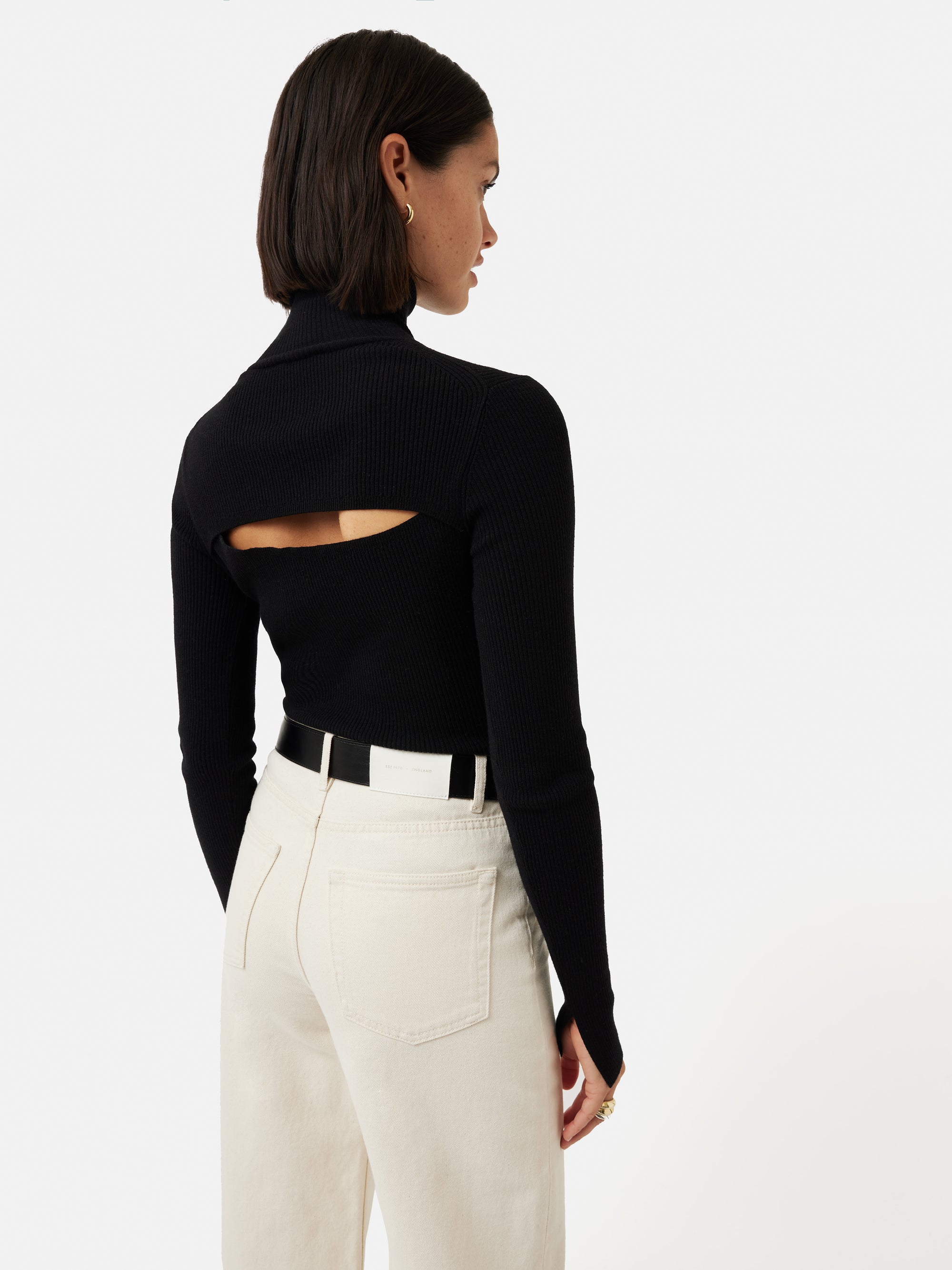 Slash Back Polo Neck Jumper | Black – Jigsaw