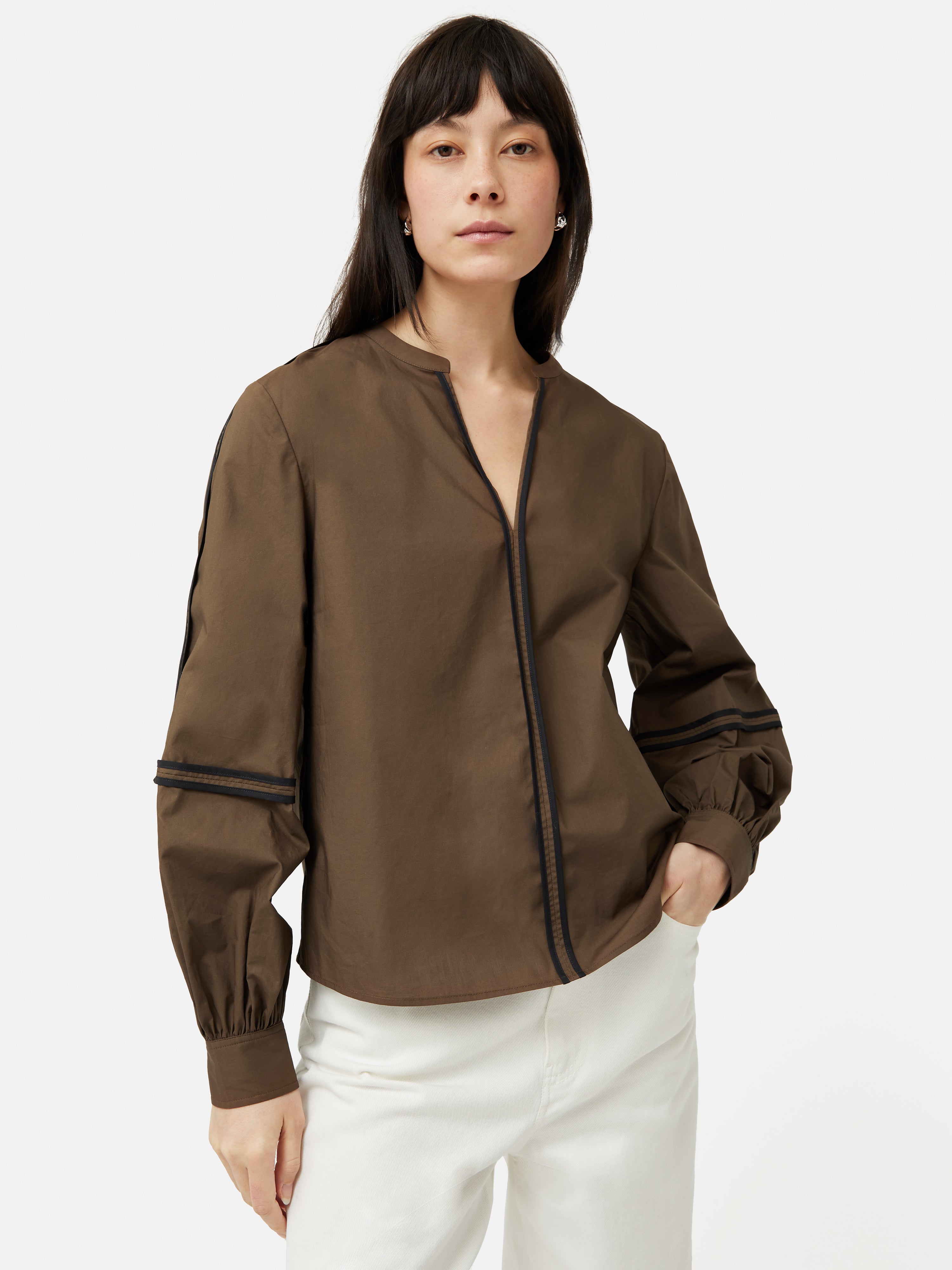 Contrast Tape Detail Top | Brown – Jigsaw