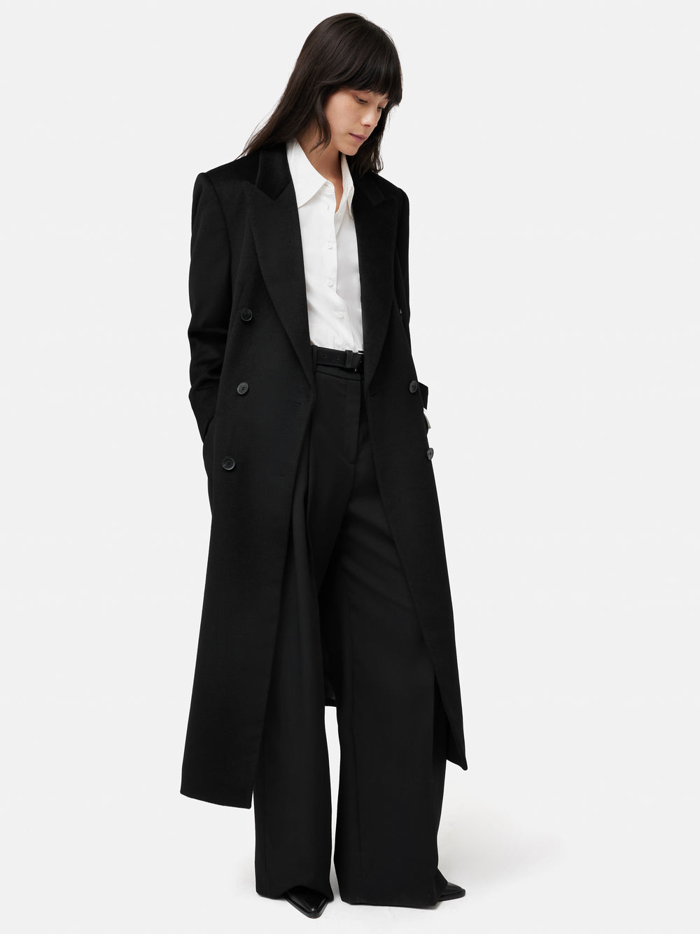 Double Breasted Wool Maxi Coat | Black – Jigsaw