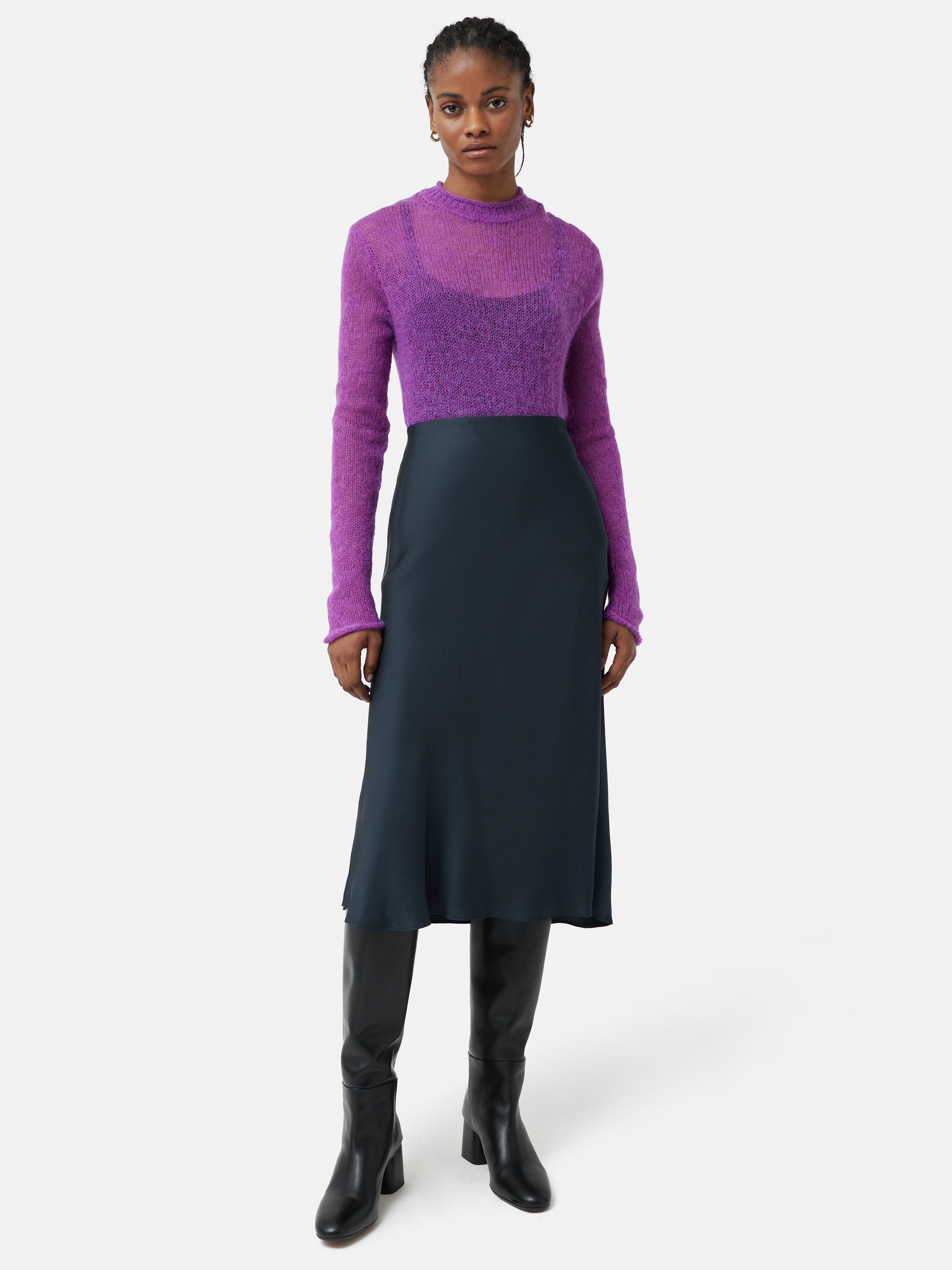 Satin Bias Midi Slip Skirt | Navy – Jigsaw