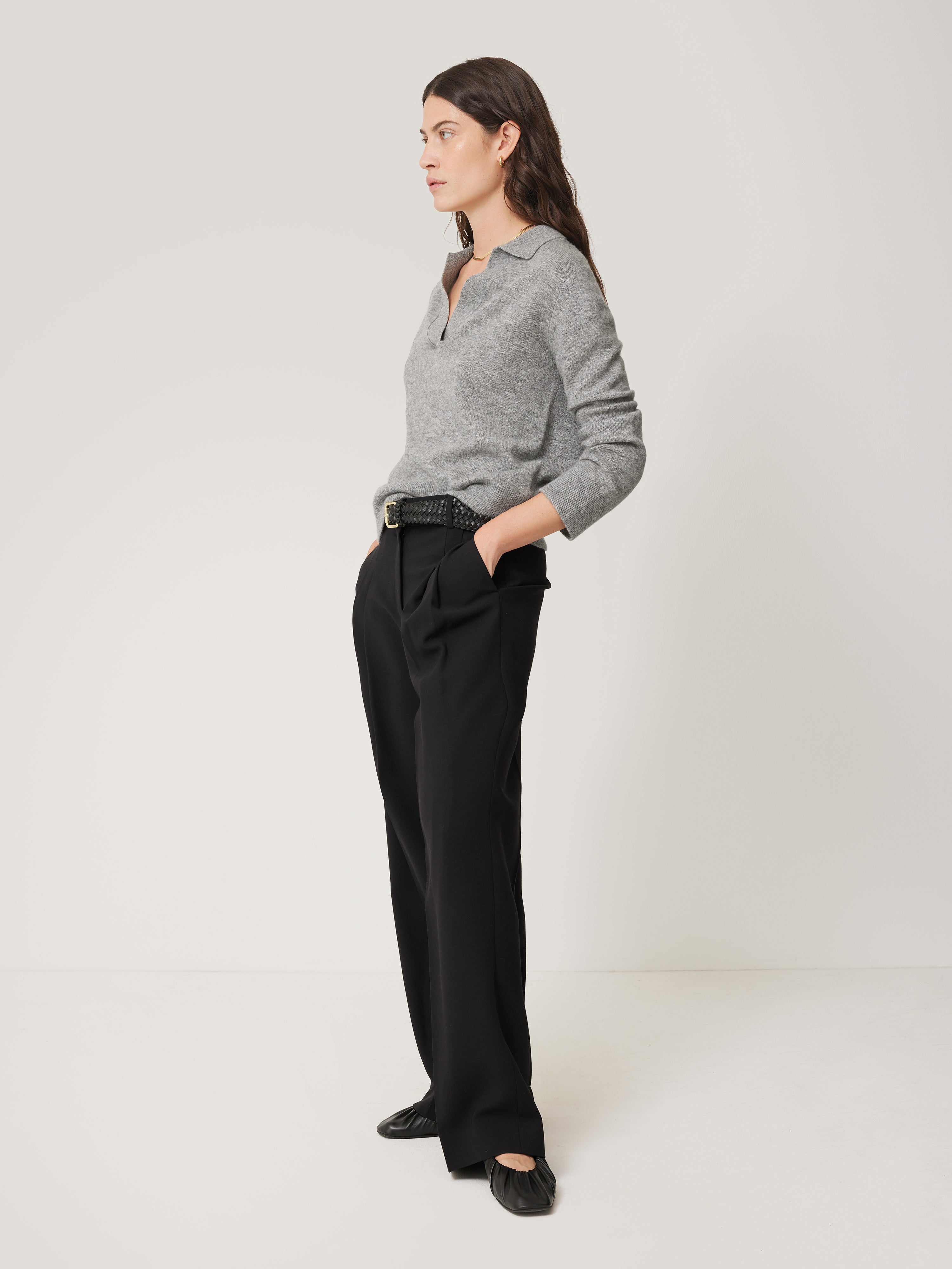 Kemp Wide Leg Japanese Wool Trouser | Black – Jigsaw