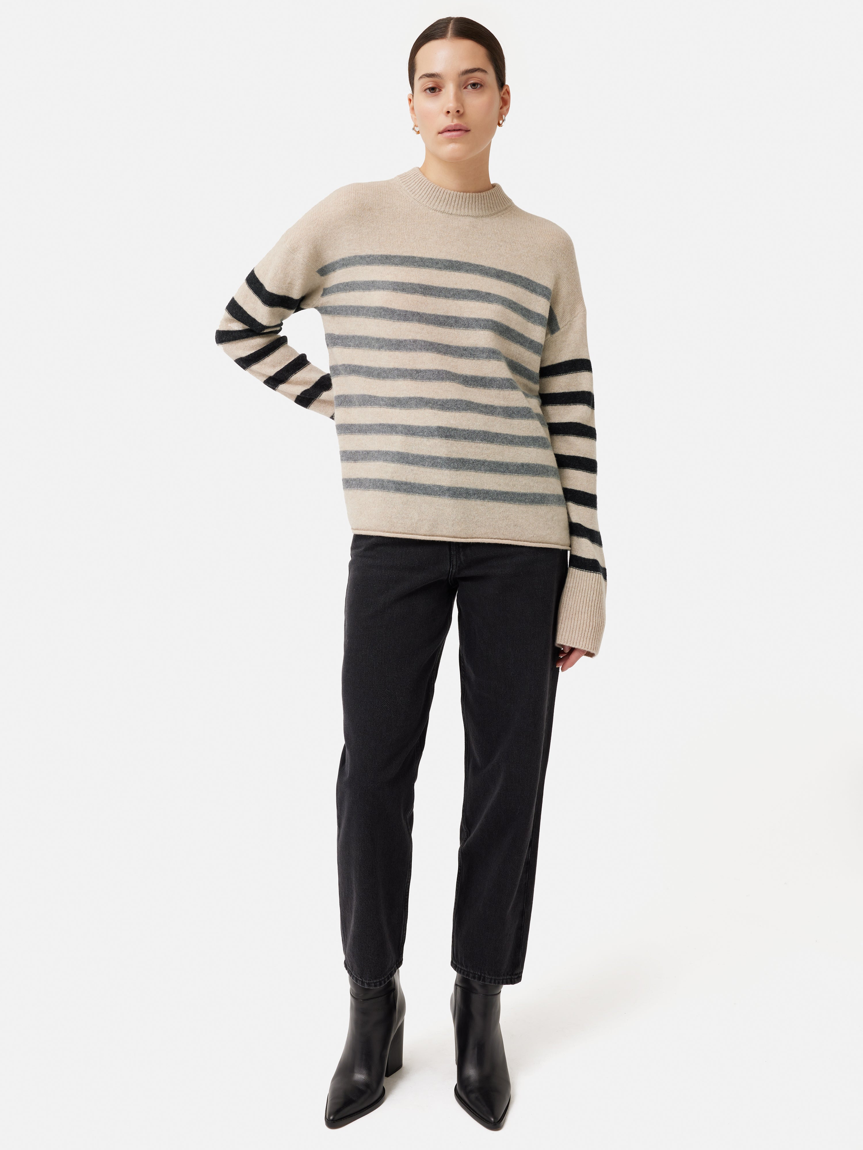 Merino Cashmere Stripe Jumper | Neutral – Jigsaw