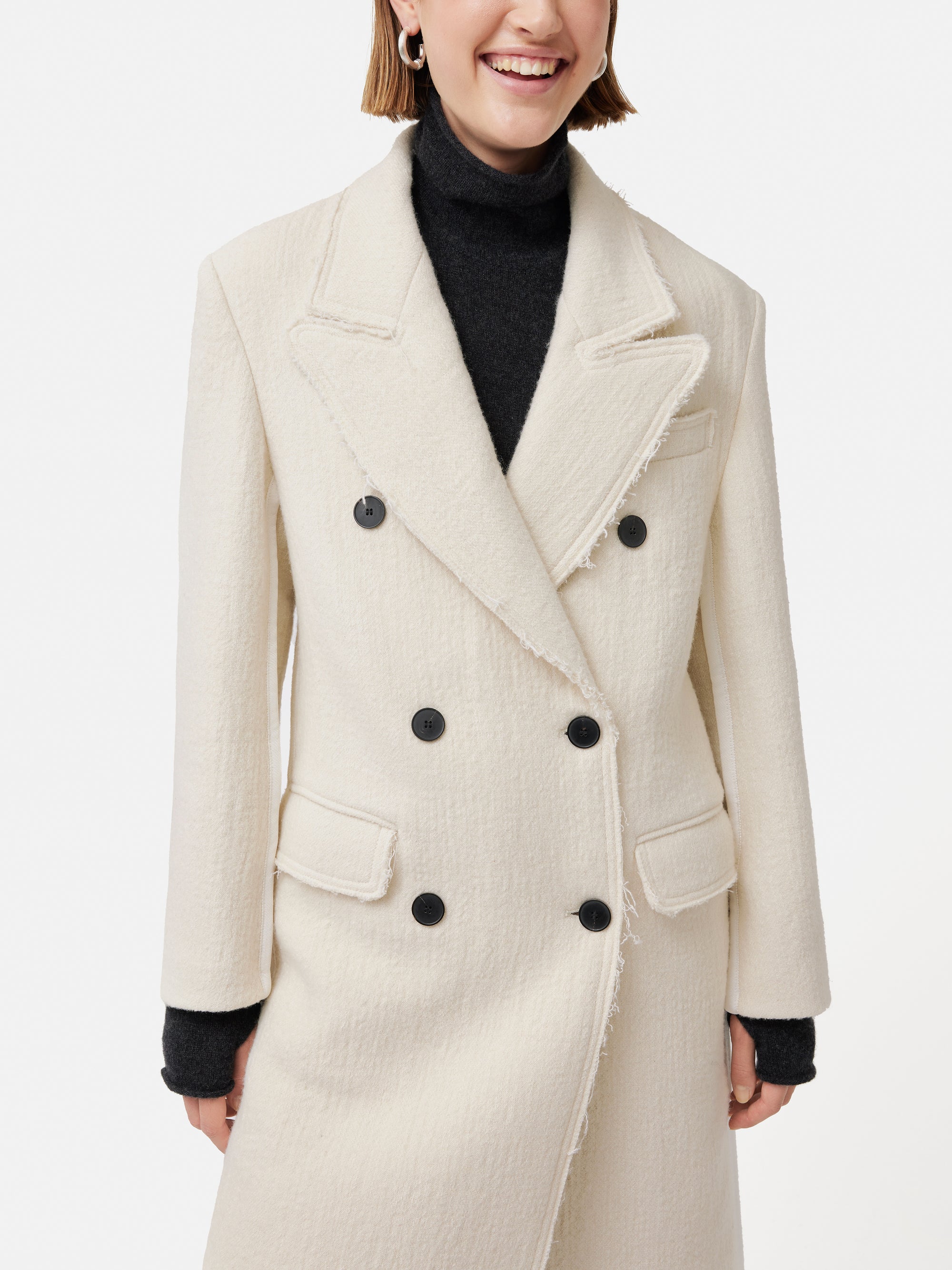 Italian Wool Frayed Edge Coat | Cream – Jigsaw