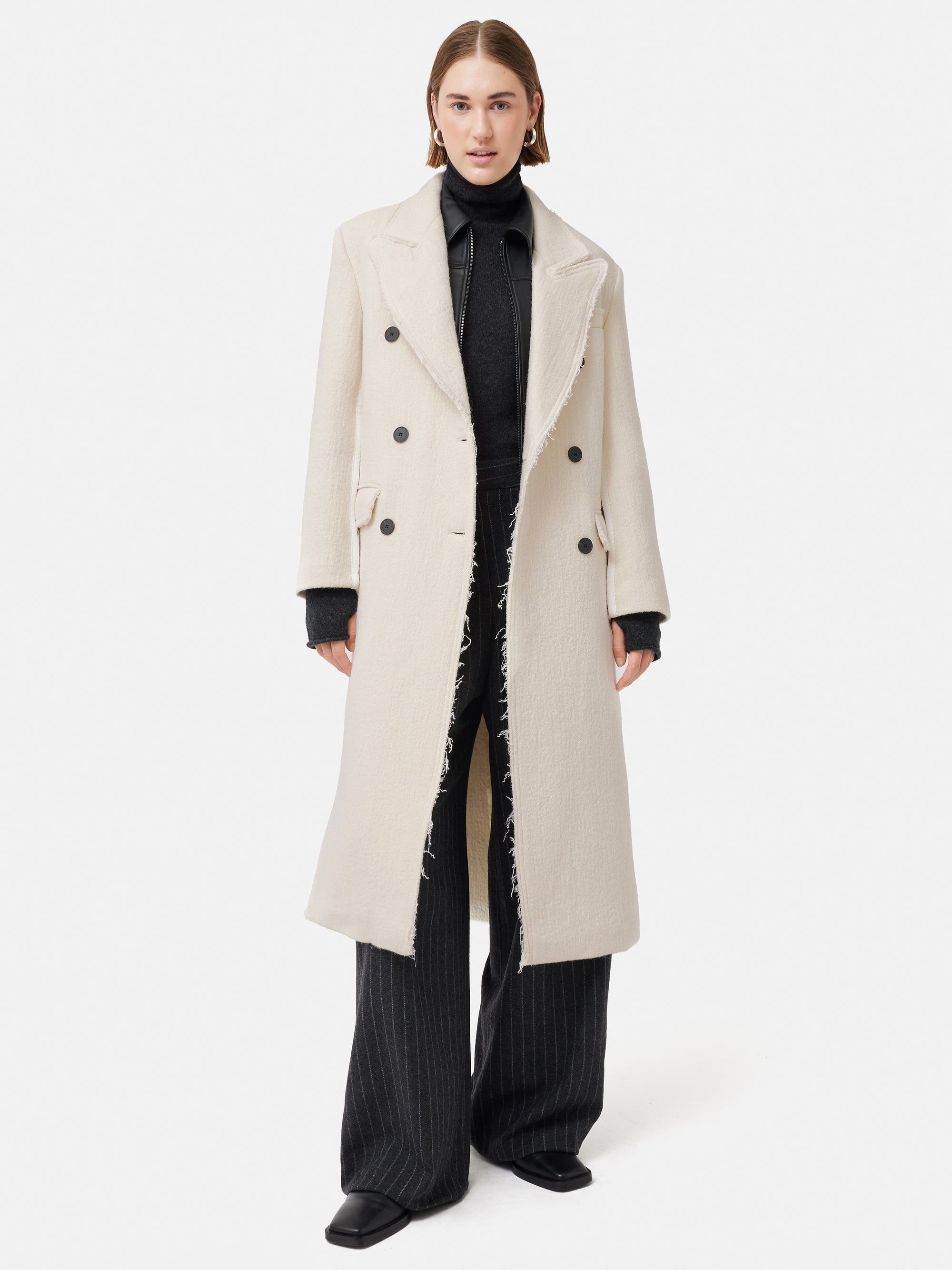 Italian Wool Frayed Edge Coat | Cream – Jigsaw