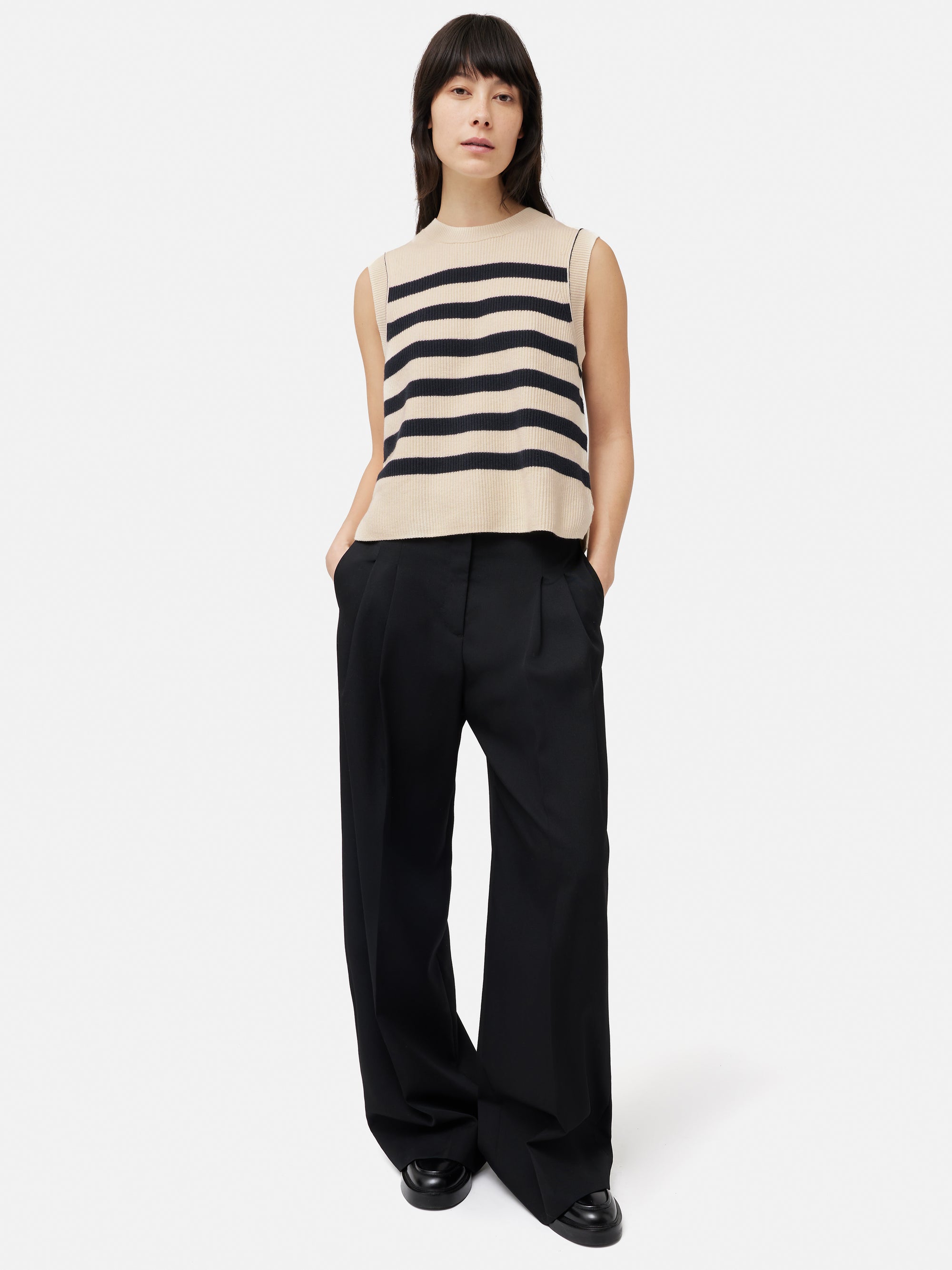 Cotton Blend Stripe Crew Tank | Navy – Jigsaw
