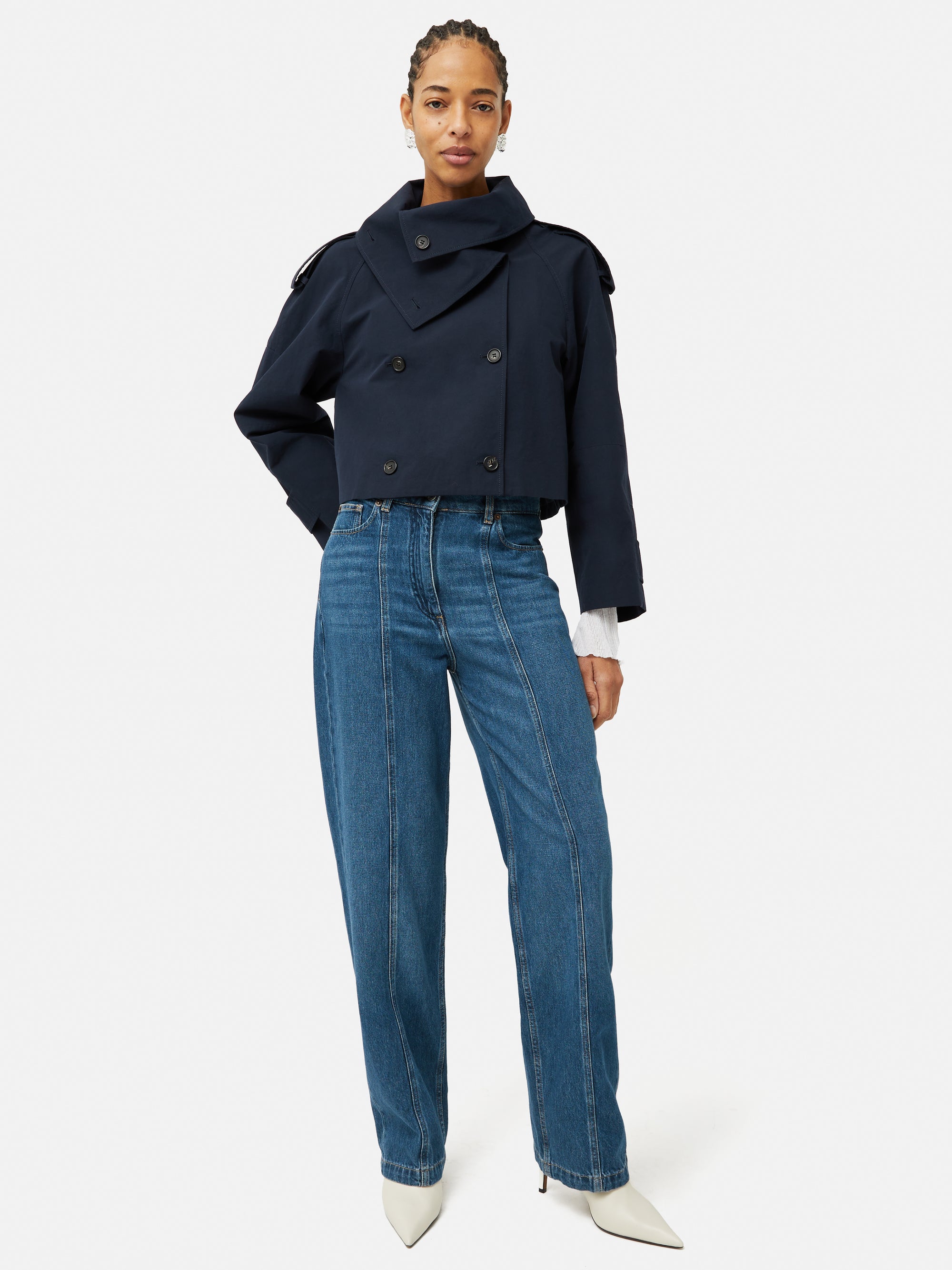 Cropped Cotton Trench Jacket | Navy – Jigsaw