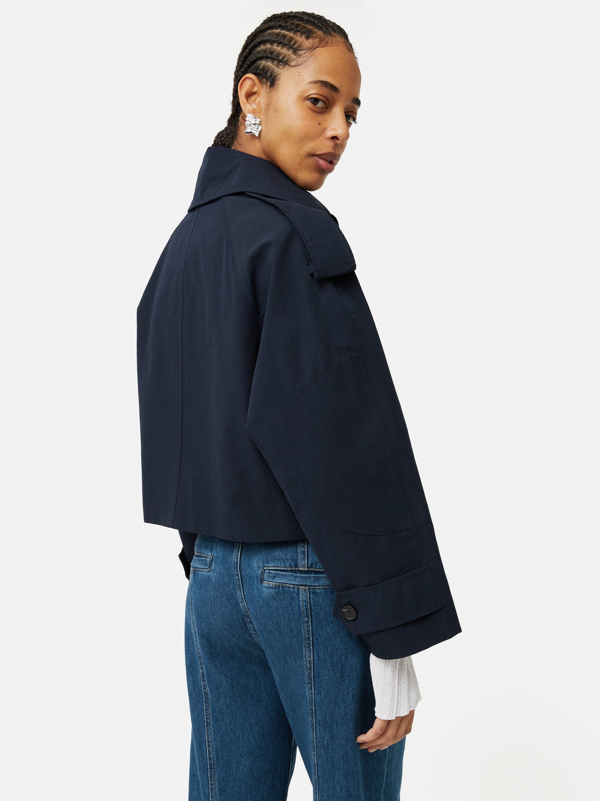 Cropped Cotton Trench Jacket | Navy – Jigsaw