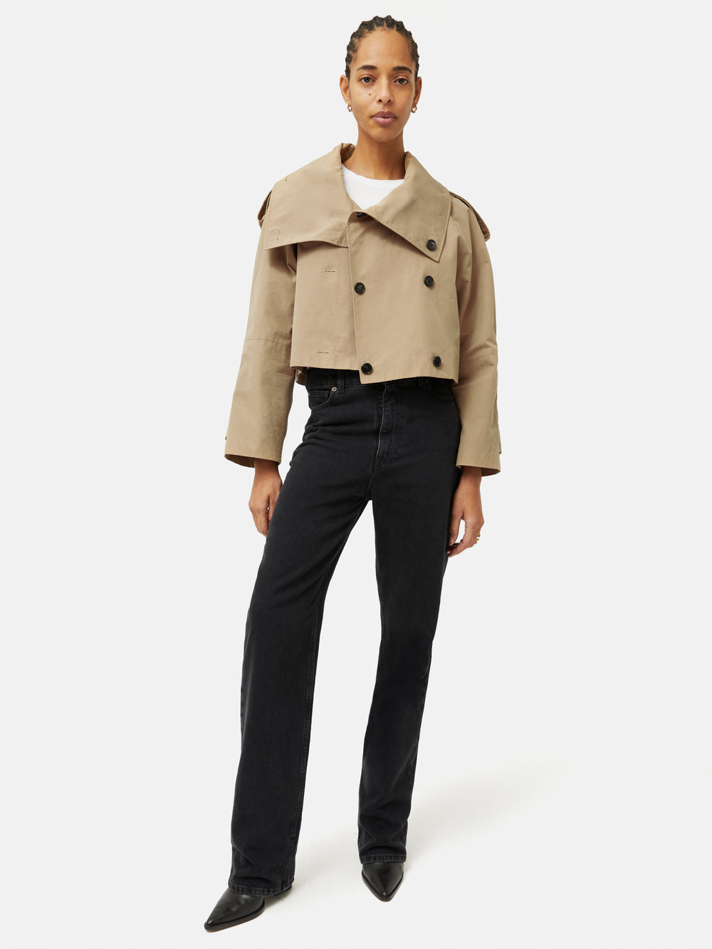 Cropped Cotton Trench Jacket | Stone – Jigsaw