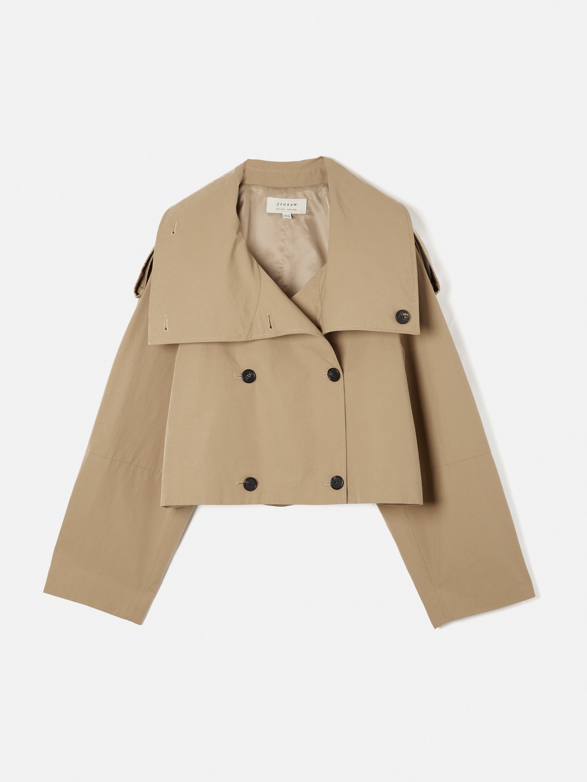 Cropped Cotton Trench Jacket | Stone – Jigsaw