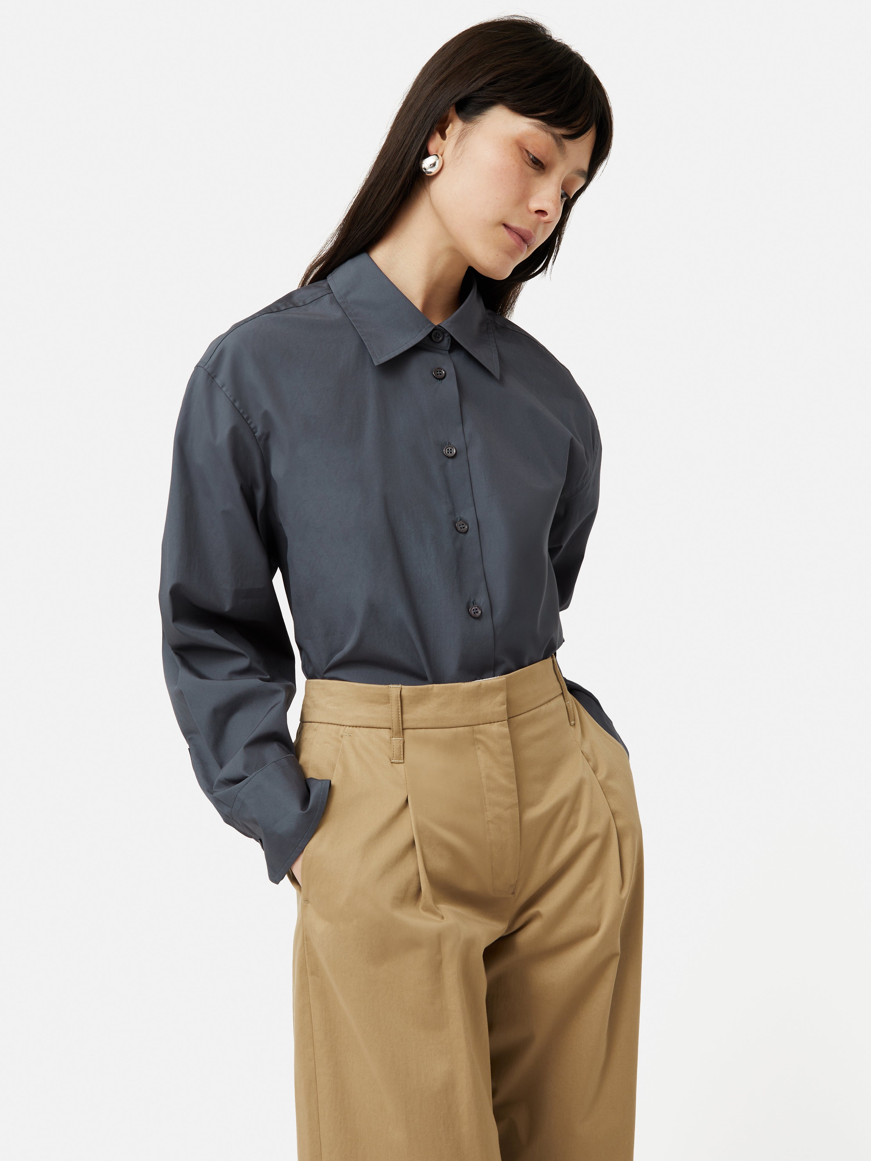 Cotton Poplin Shirt | Navy – Jigsaw