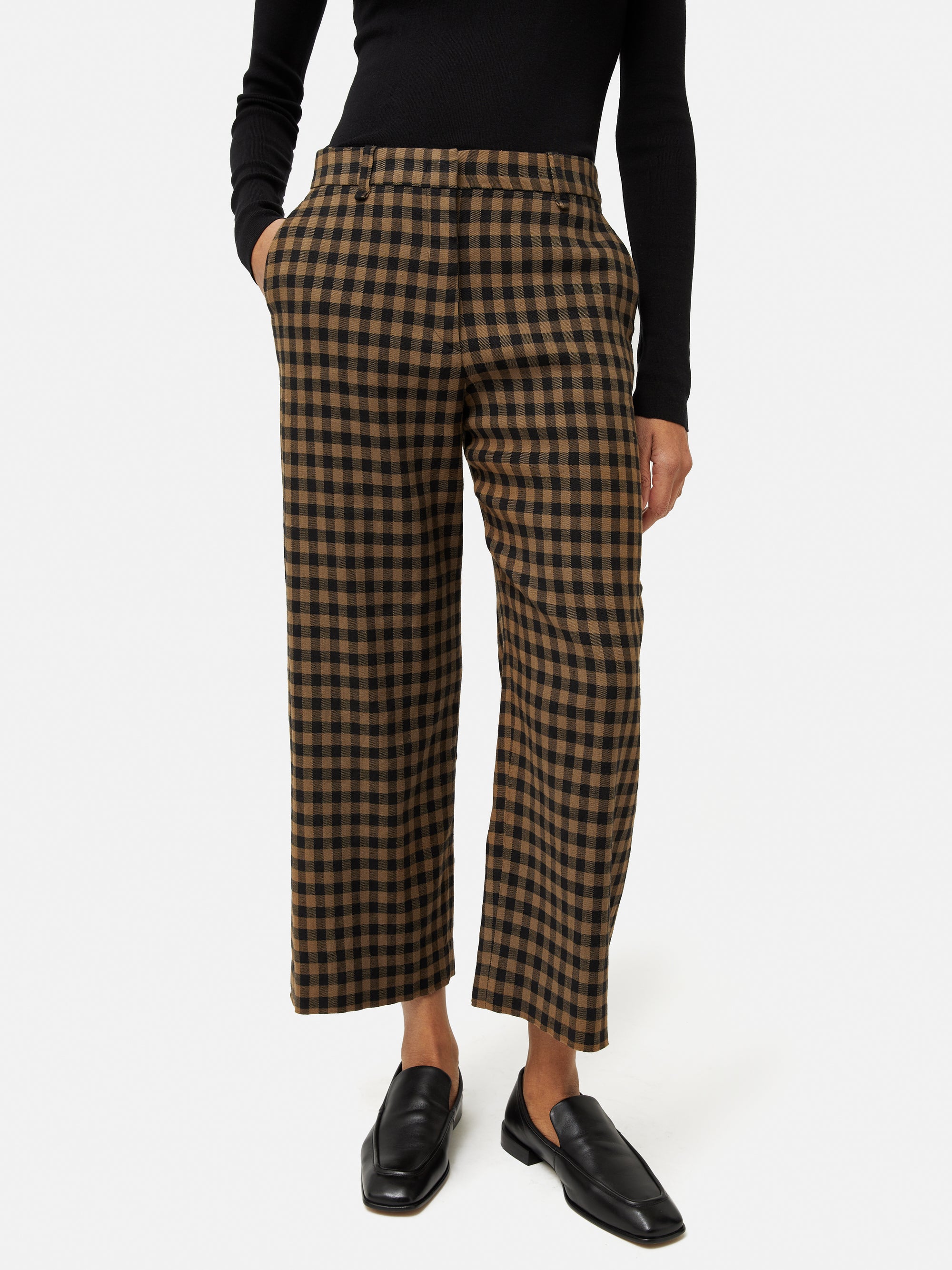 Dale Linen Check Trouser | Khaki – Jigsaw