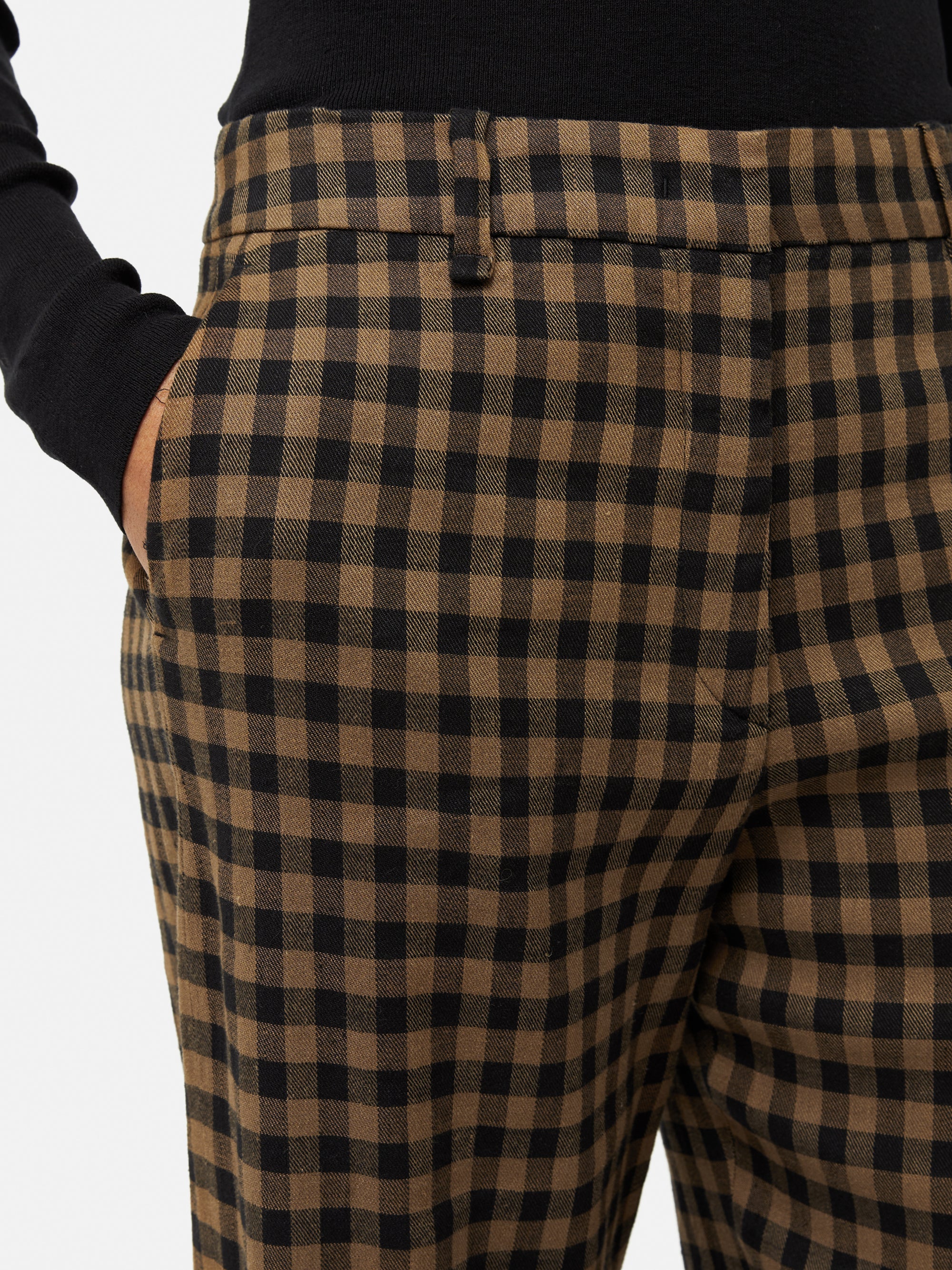 Dale Linen Check Trouser | Khaki – Jigsaw