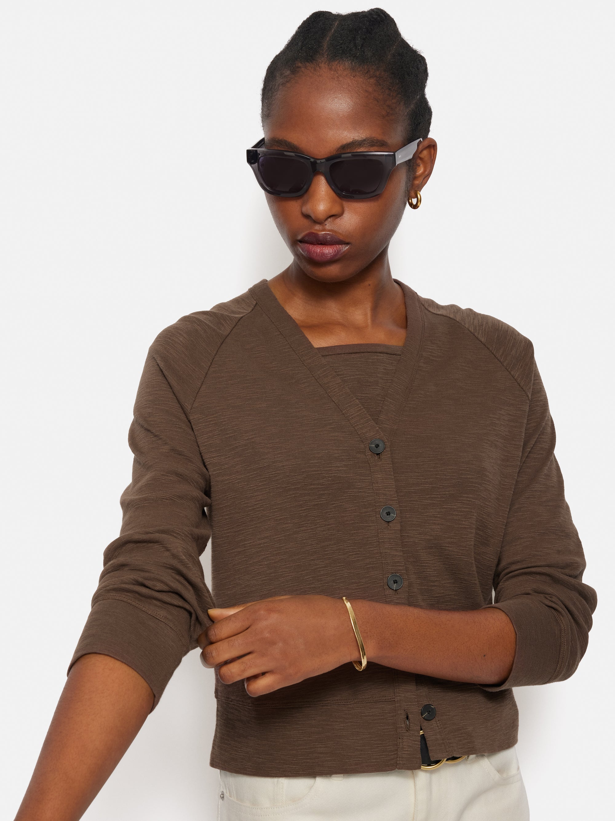 Cotton Luxe Cardigan | Brown – Jigsaw
