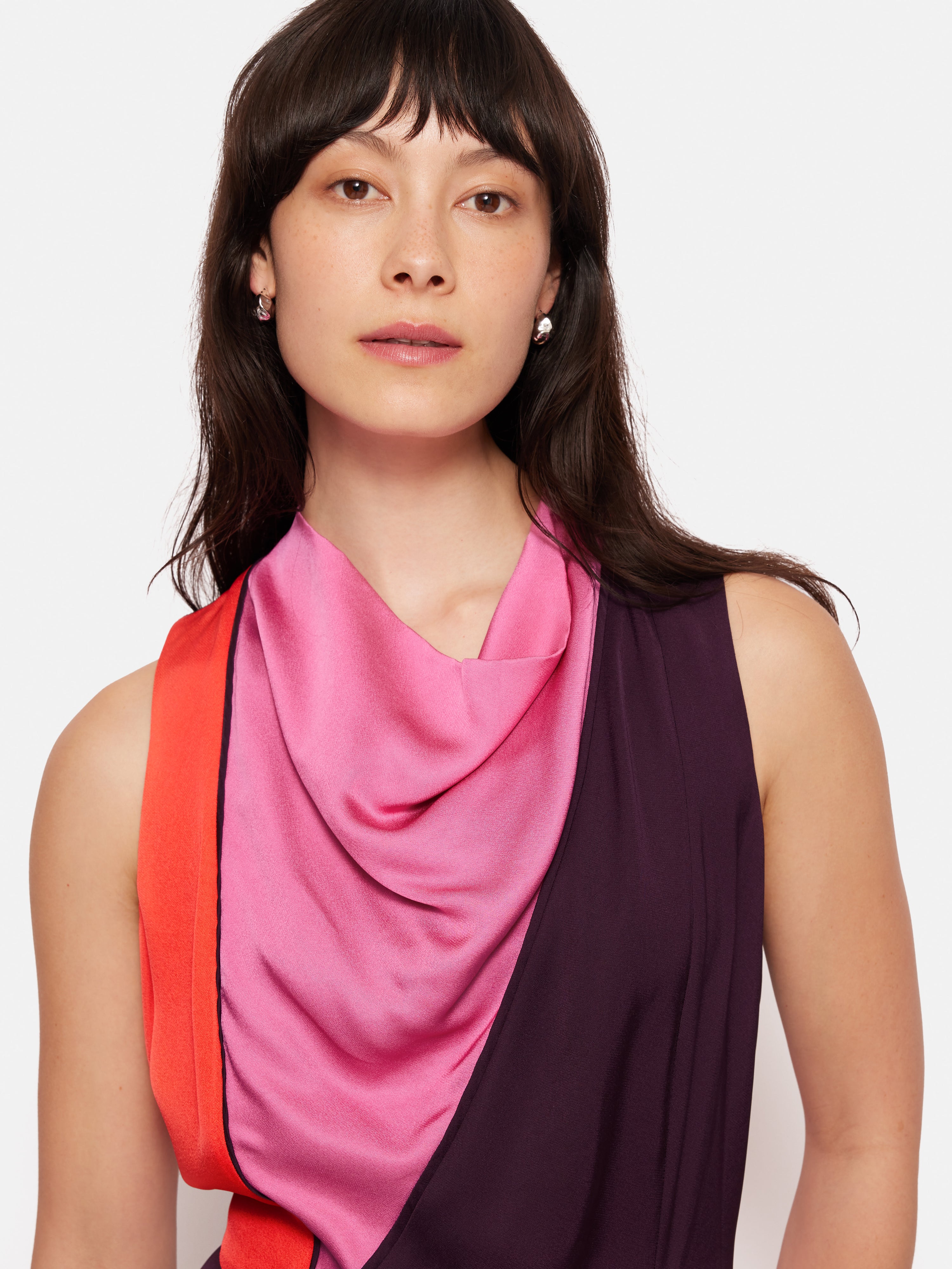 Colour Block Satin Dress | Purple – Jigsaw
