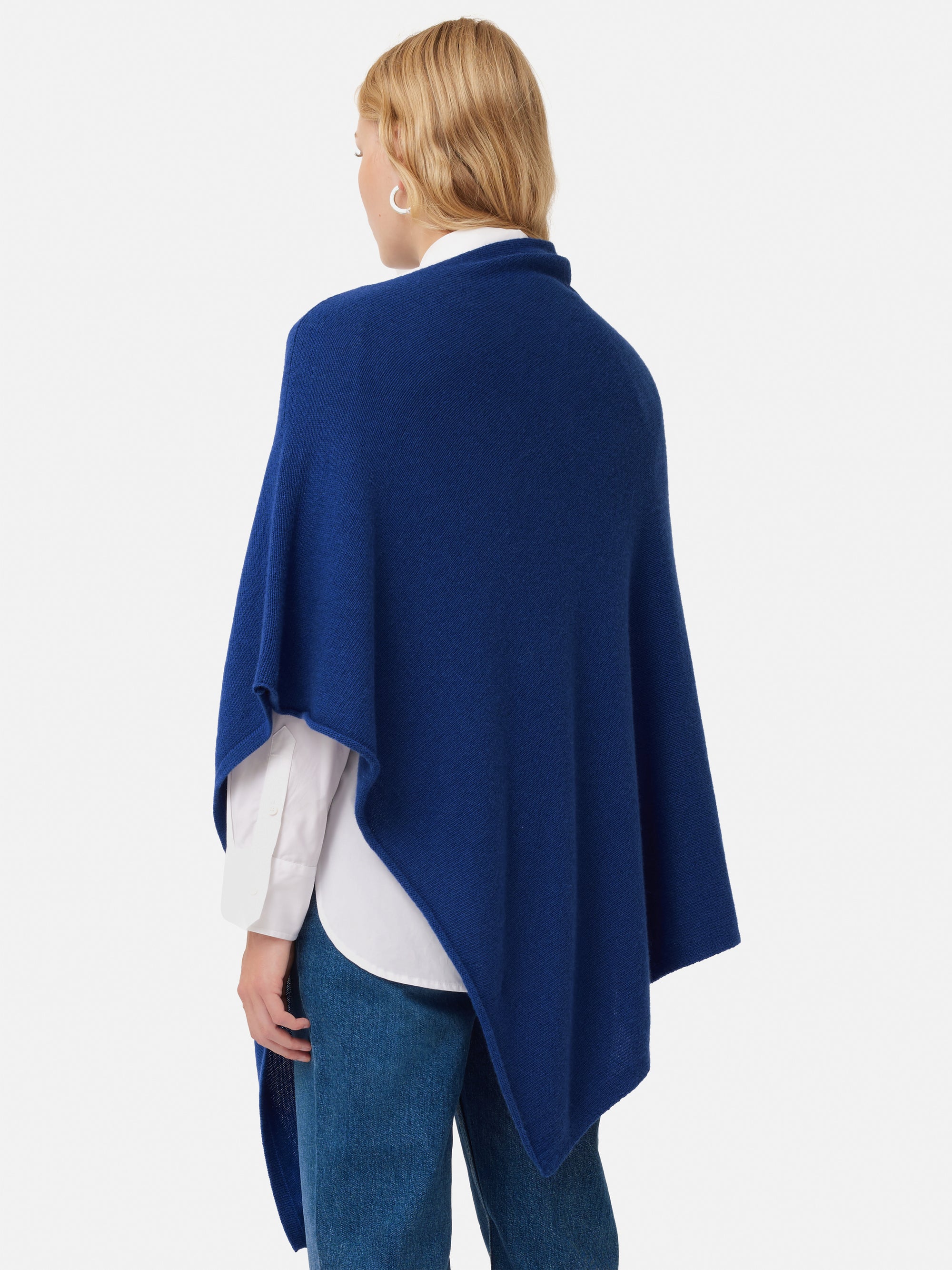 Wool Cashmere Blend Drape Poncho | Blue – Jigsaw