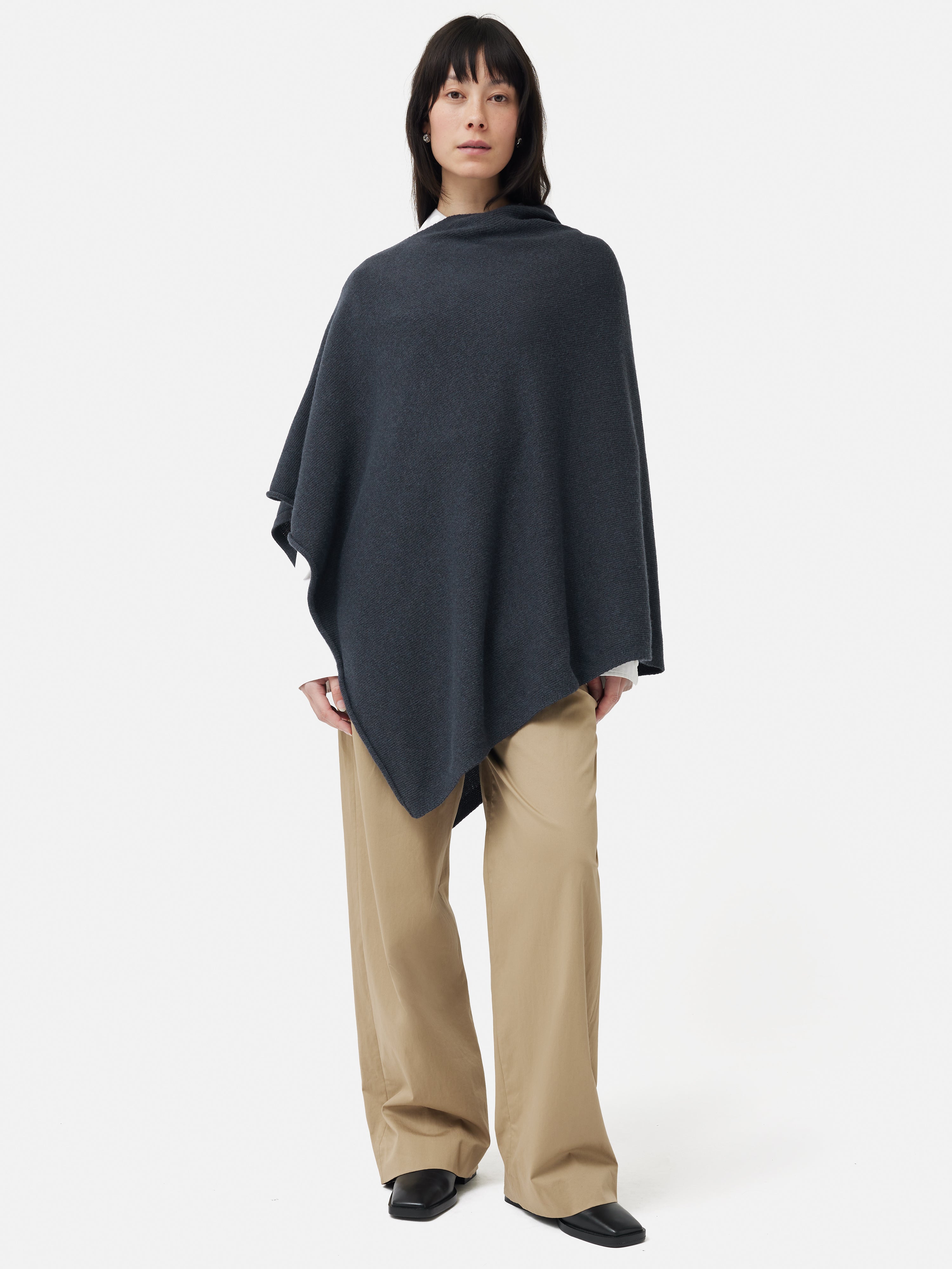 Wool Cashmere Blend Drape Poncho | Slate – Jigsaw