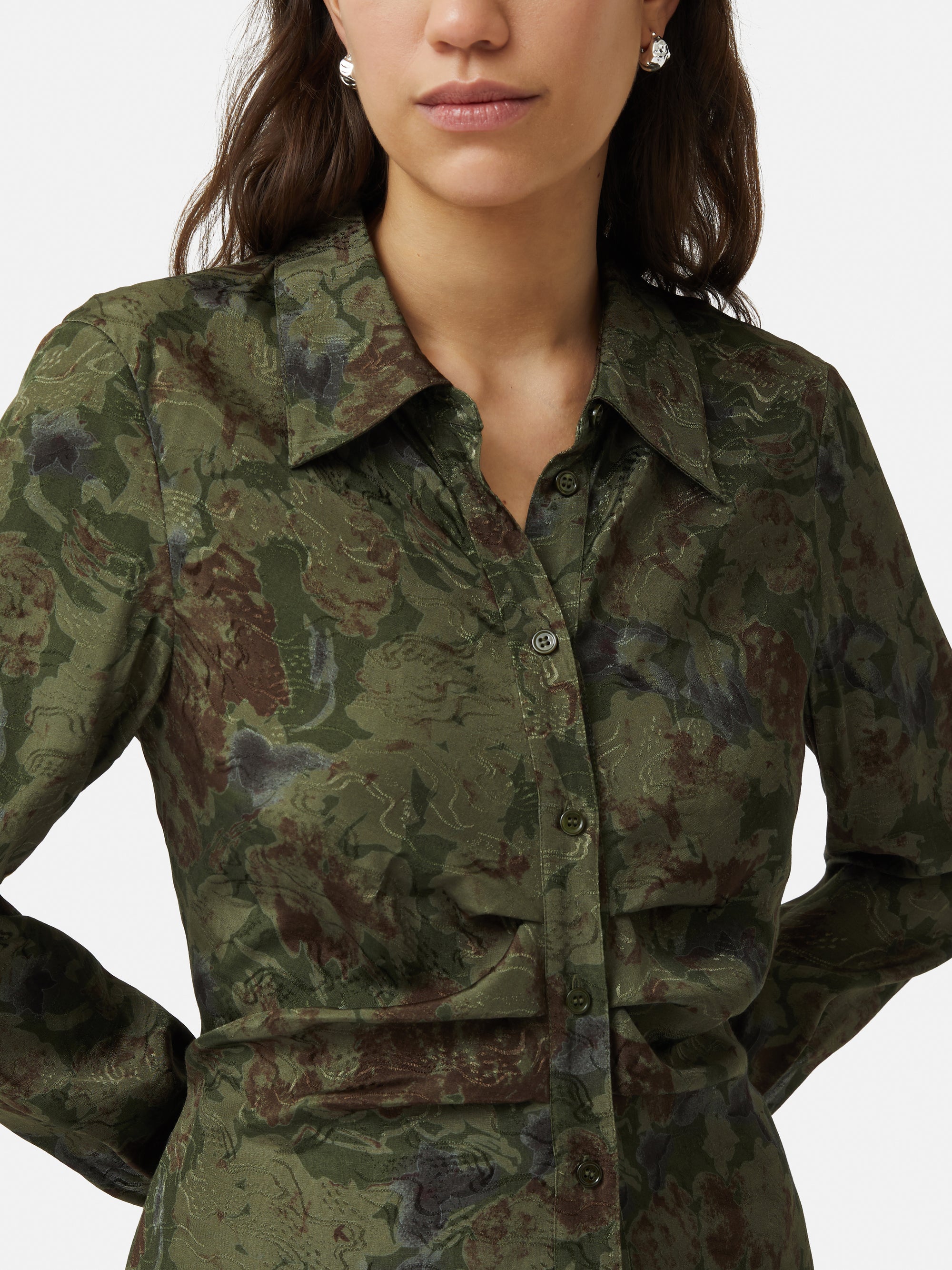 Shadow Floral Jacquard Dress | Green – Jigsaw