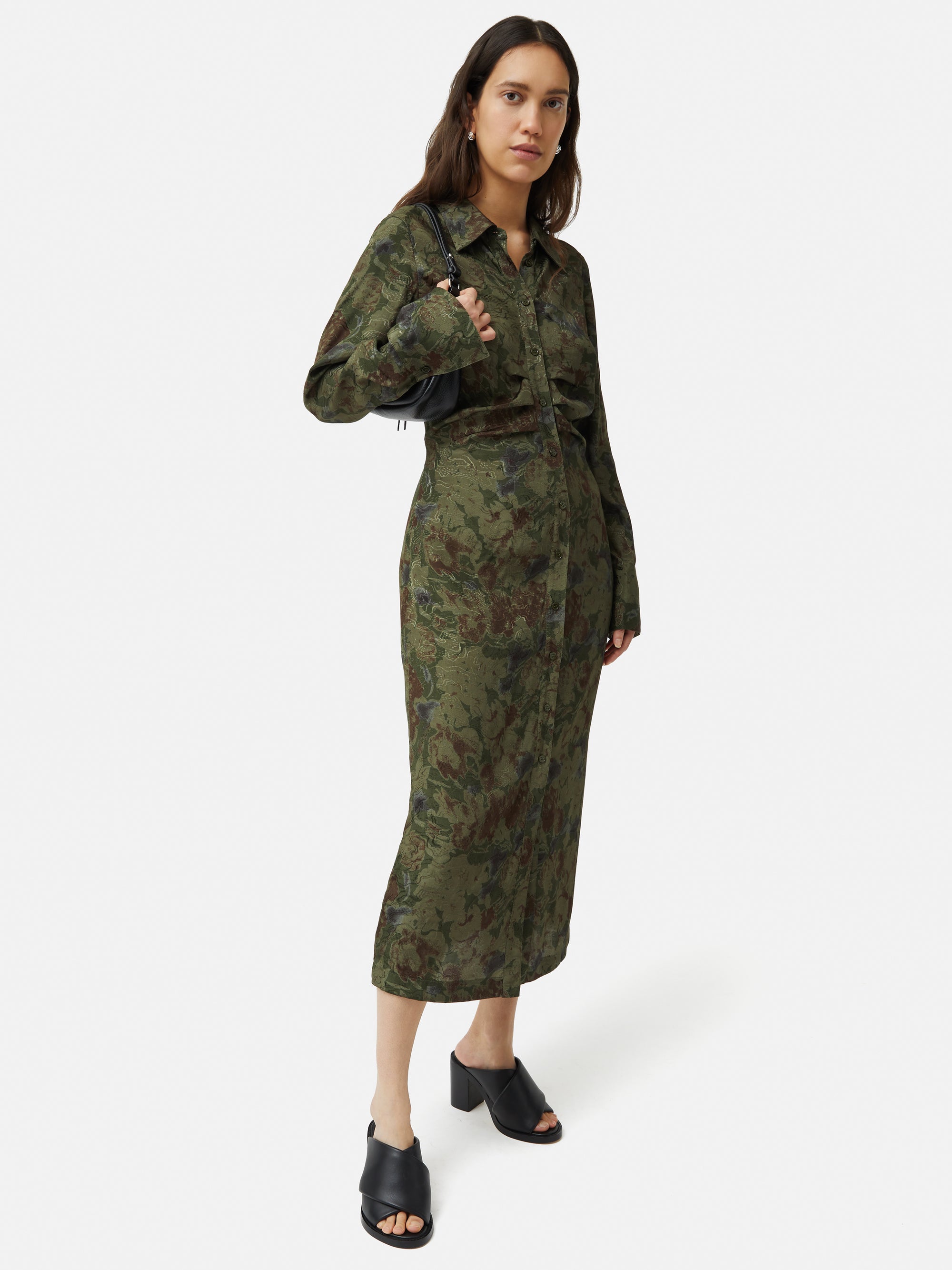 Shadow Floral Jacquard Dress | Green – Jigsaw
