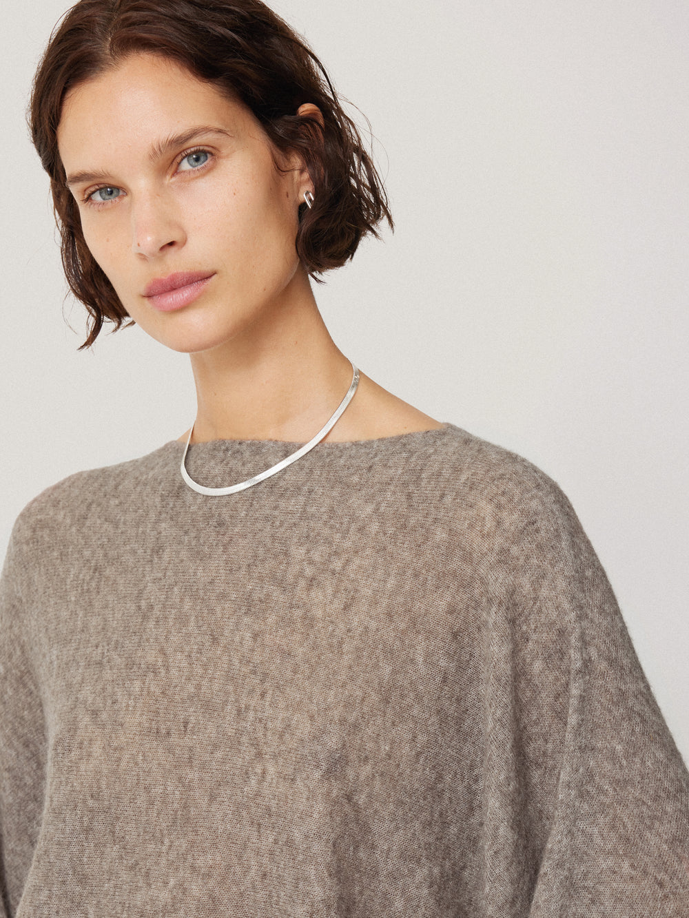 Soft Gauzy Knit Poncho Jumper | Taupe – Jigsaw