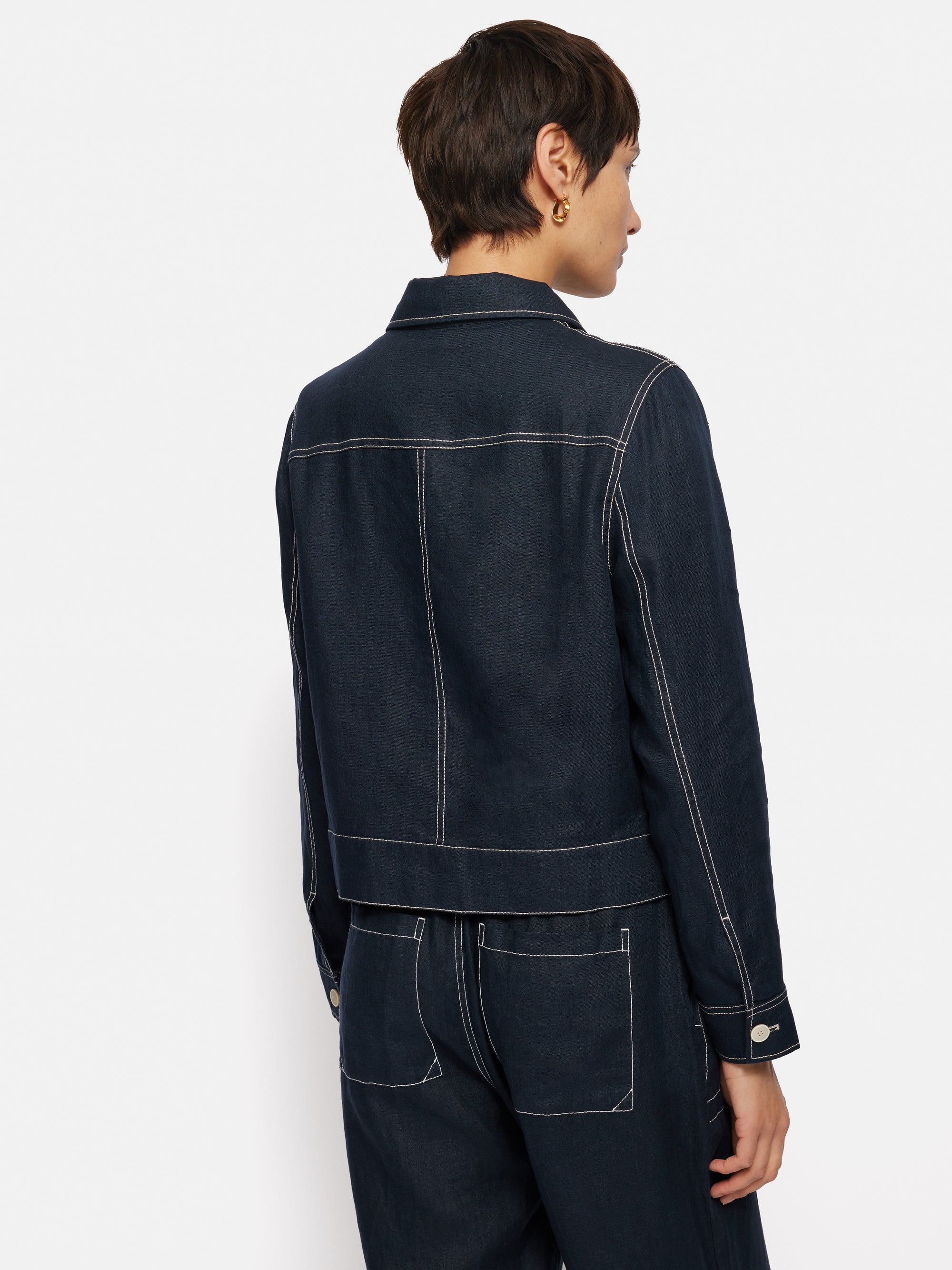 French Linen Cropped Jacket | Navy – Jigsaw