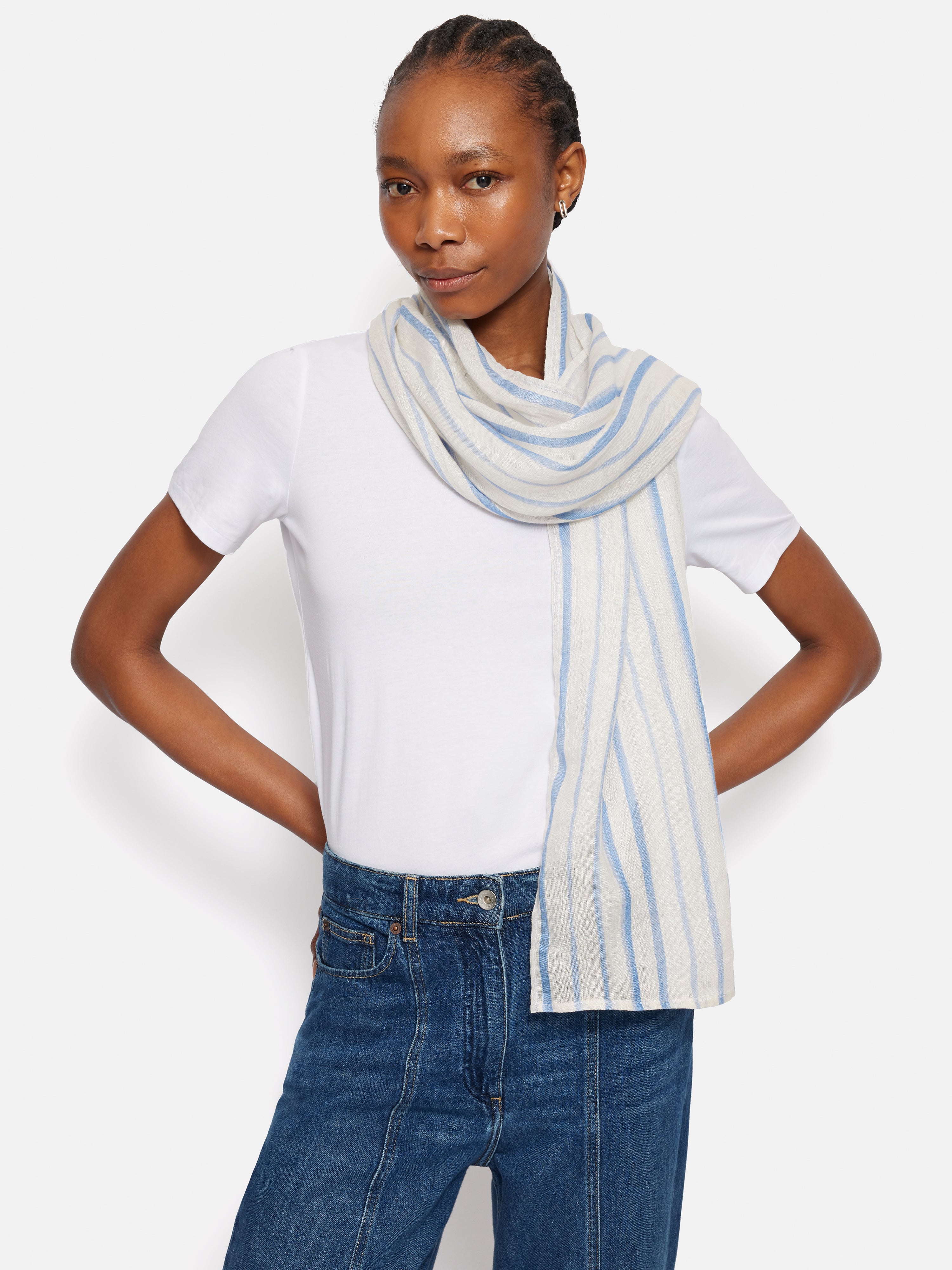 French Linen Stripe Scarf | Blue – Jigsaw