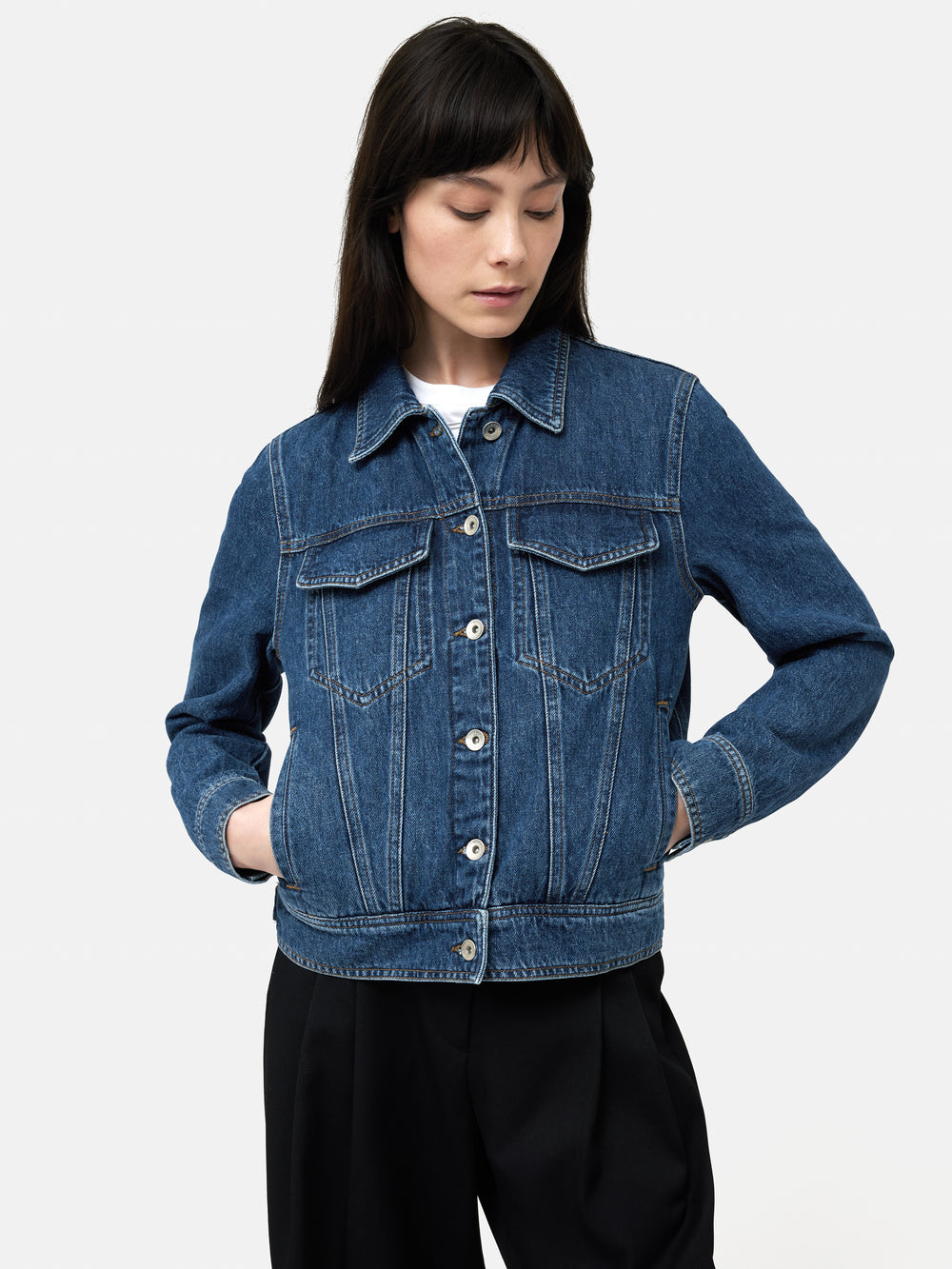 Boxy Denim Trucker Jacket | Vintage Mid Blue – Jigsaw