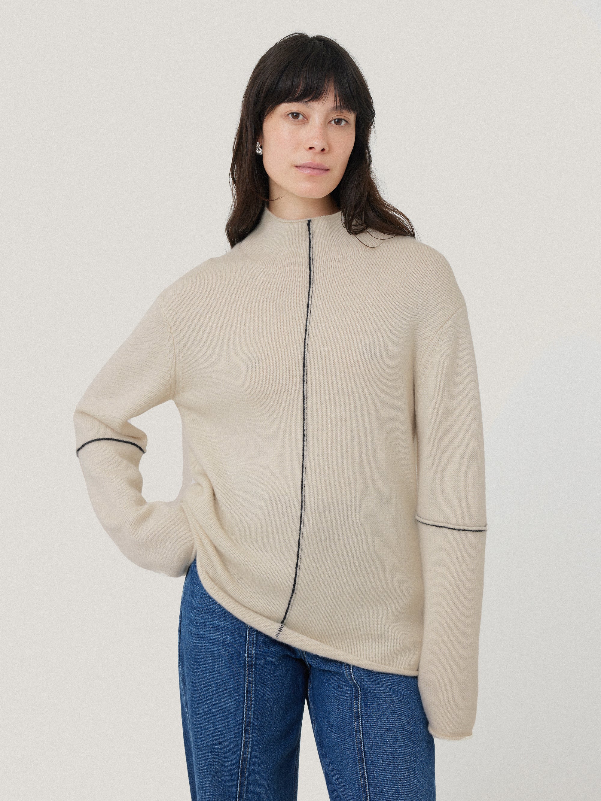 Wool Cashmere Blend Line Jumper | Cream – Jigsaw