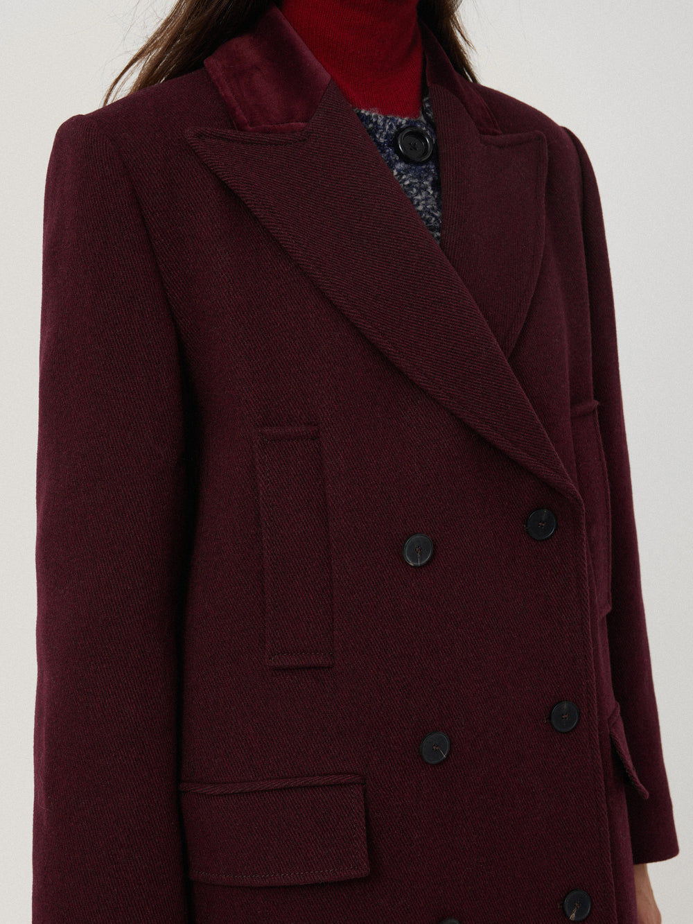 Wool Double Breasted Overcoat | Burgundy – Jigsaw